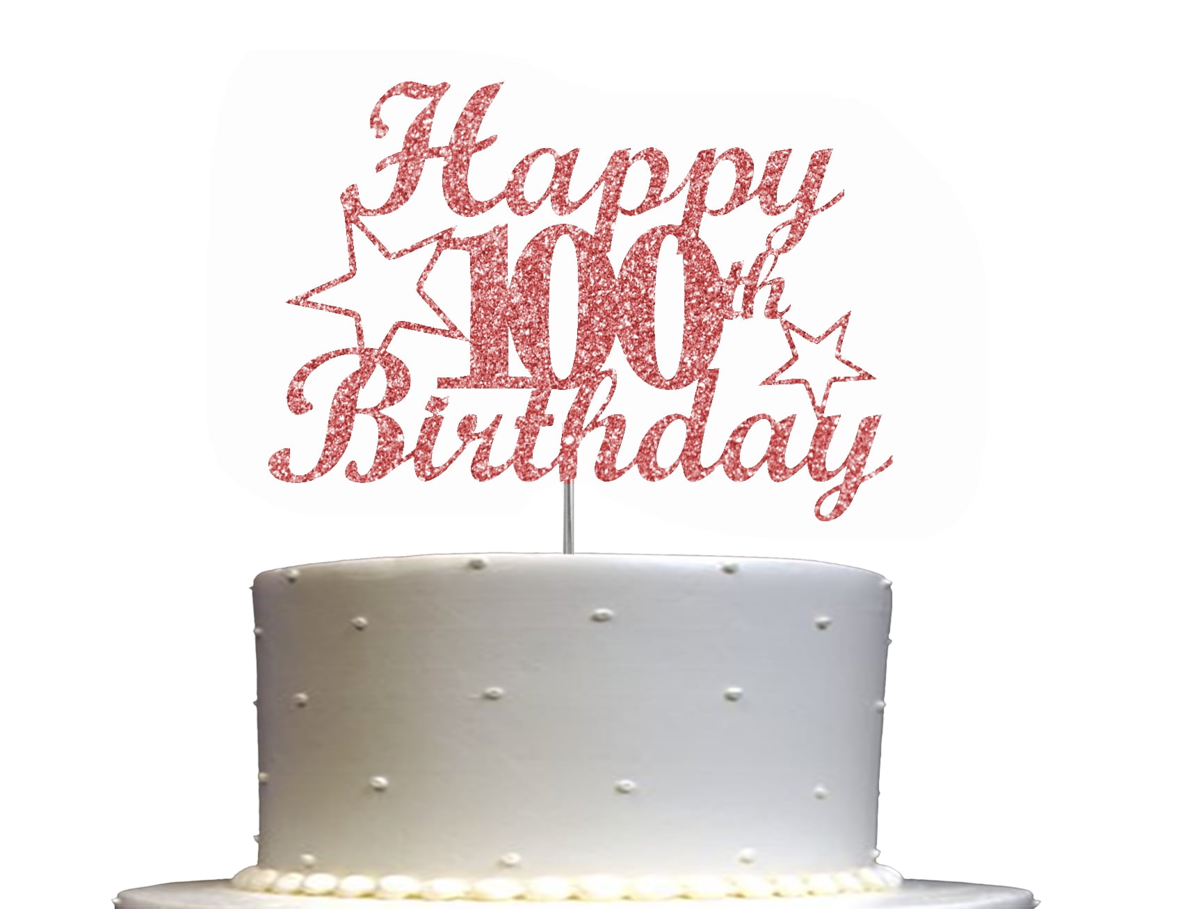 100 Birthday Cake Topper Rose Gold Glitter, 100th Party Decoration ...