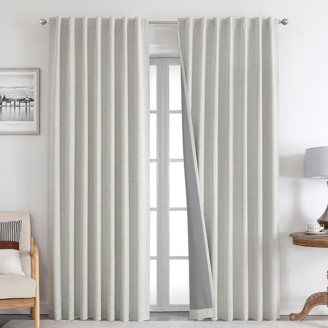 100% Black Out Curtains 90 Inch Long 2 Panels Burg Natural Blackout ...