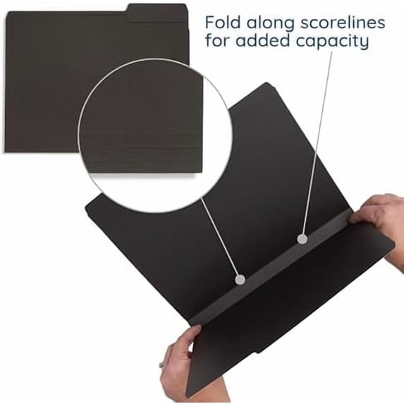 100 Black File Folders - Letter Size File Folders with 1/3 Cut Tabs ...