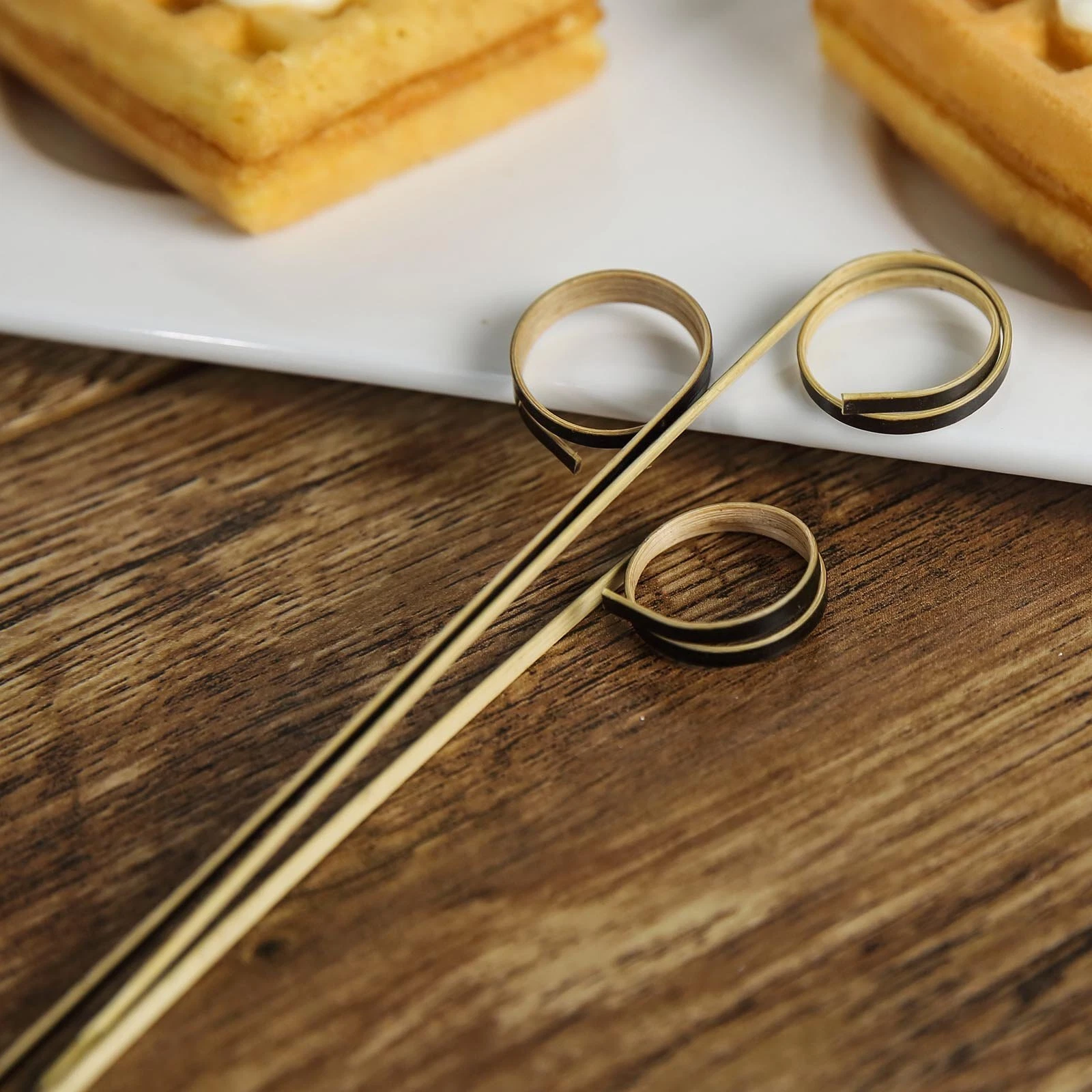 100 Black Natural Bamboo Skewers Picks Loop Ring Party Buffet Home ...