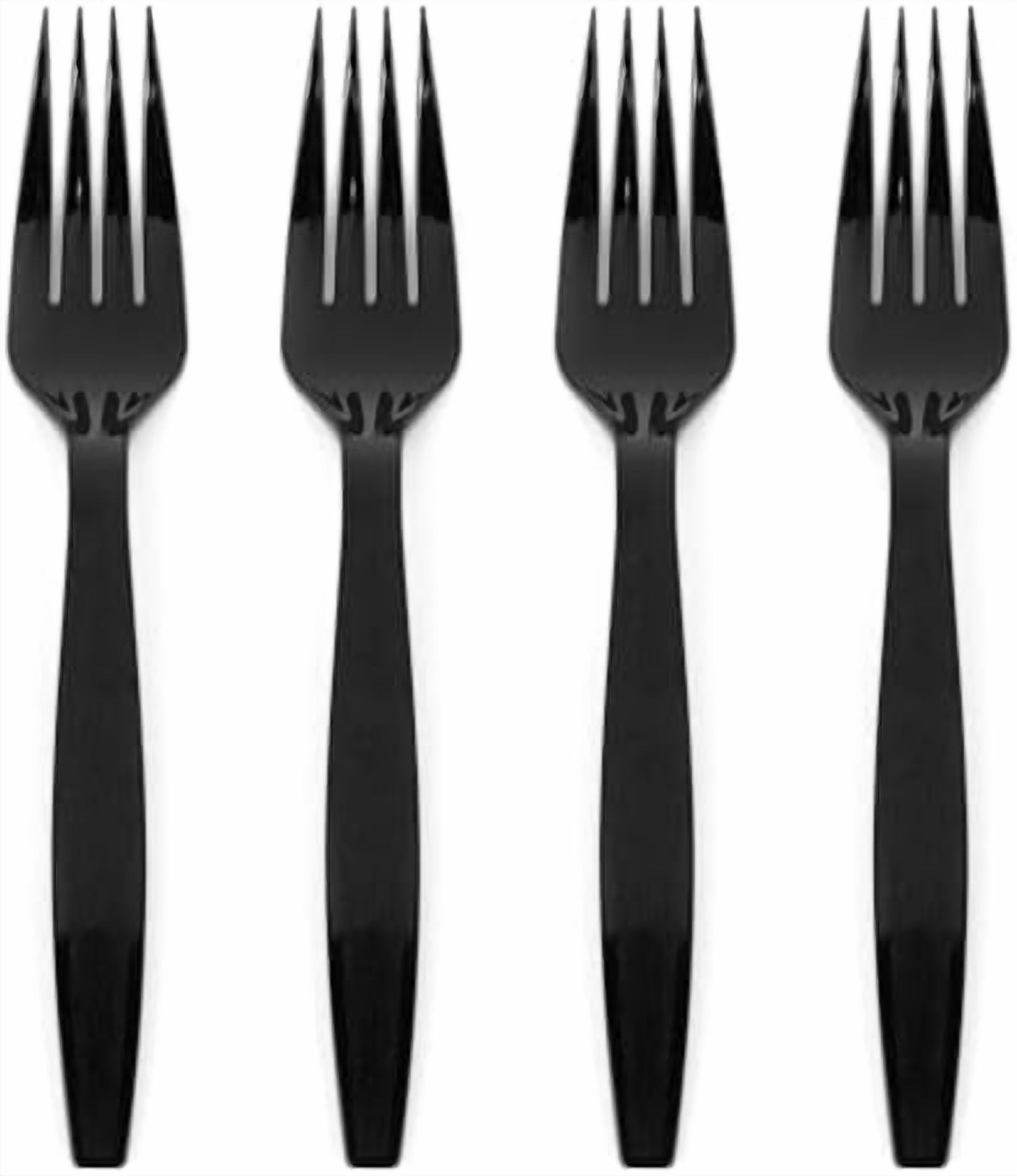100 Black Plastic Forks Heavy-Duty, Heavyweight Plastic Silverware ...