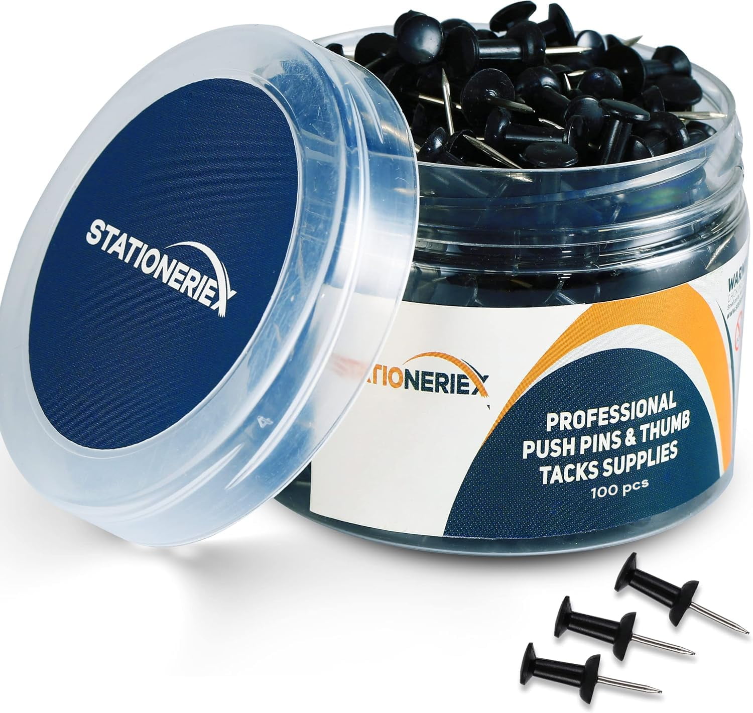 100 Black Push Pins for Bulletin Board Thumb Tacks for Wall Corkboard ...