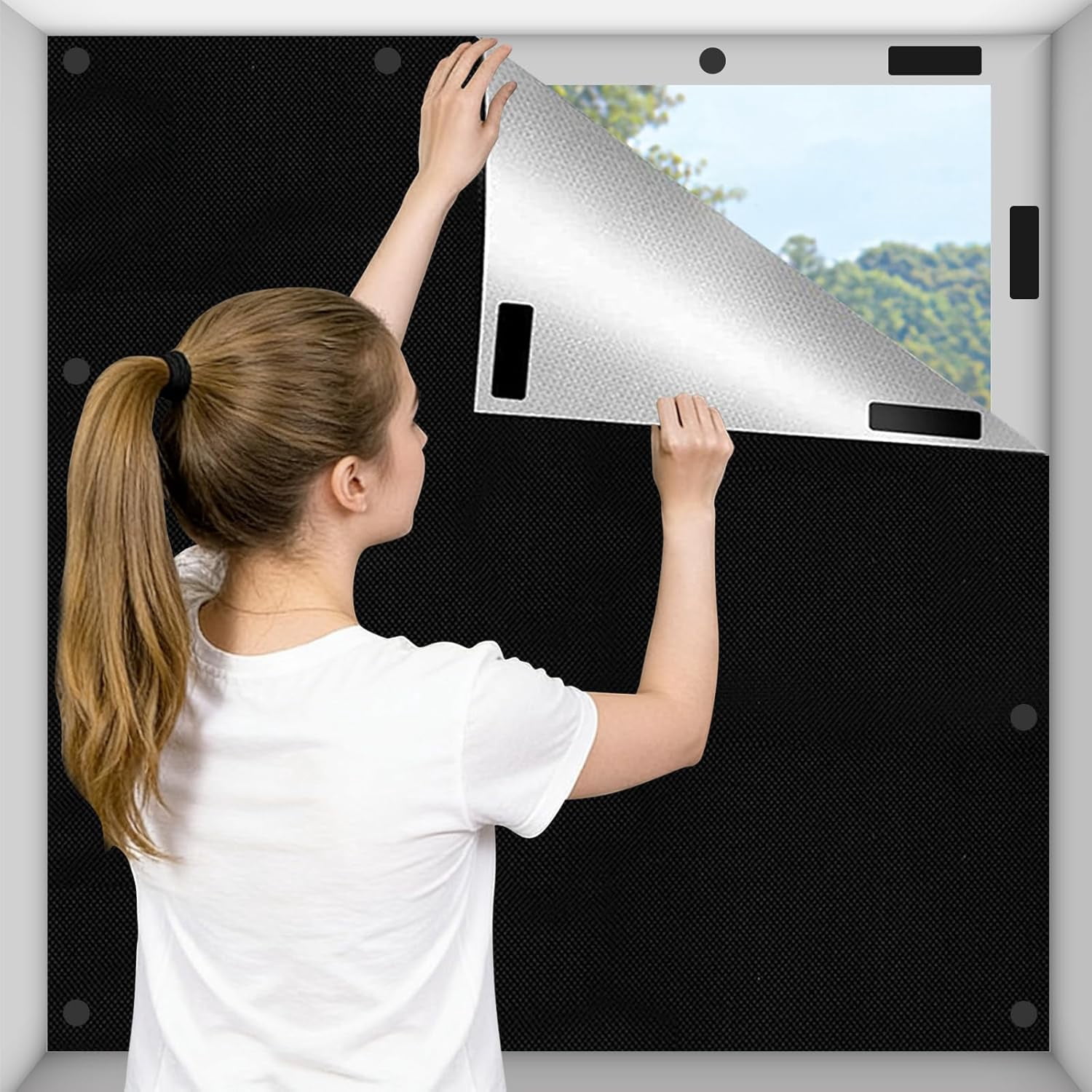100% Black Out Window Cover 2 Pack, Portable Magnetic Blackout Shade ...