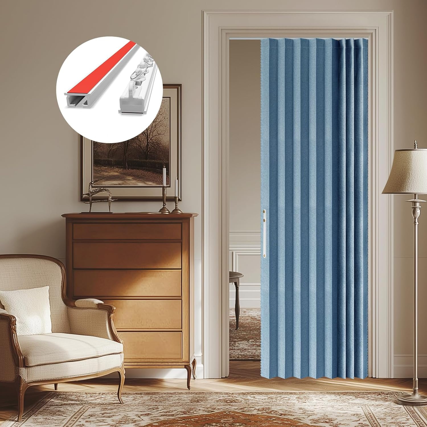 100% Blackout Accordion Door Closet Door Curtain-with Flexible Ceiling ...