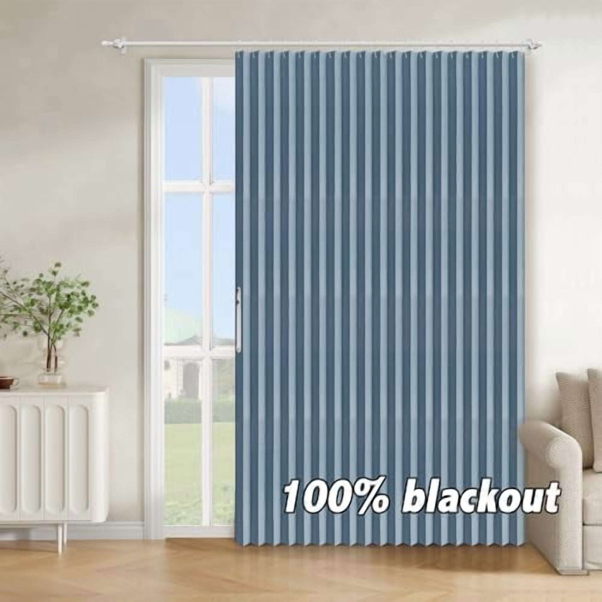 100% Blackout Accordion Door Curtain 98"x78" Blue - Magnetic Folding ...