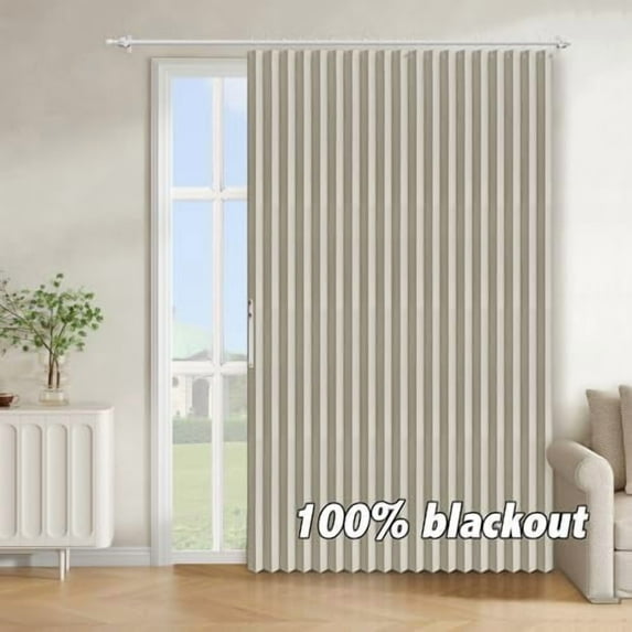 100% Blackout Accordion Door Curtain 98"x78" Cream White - Magnetic ...