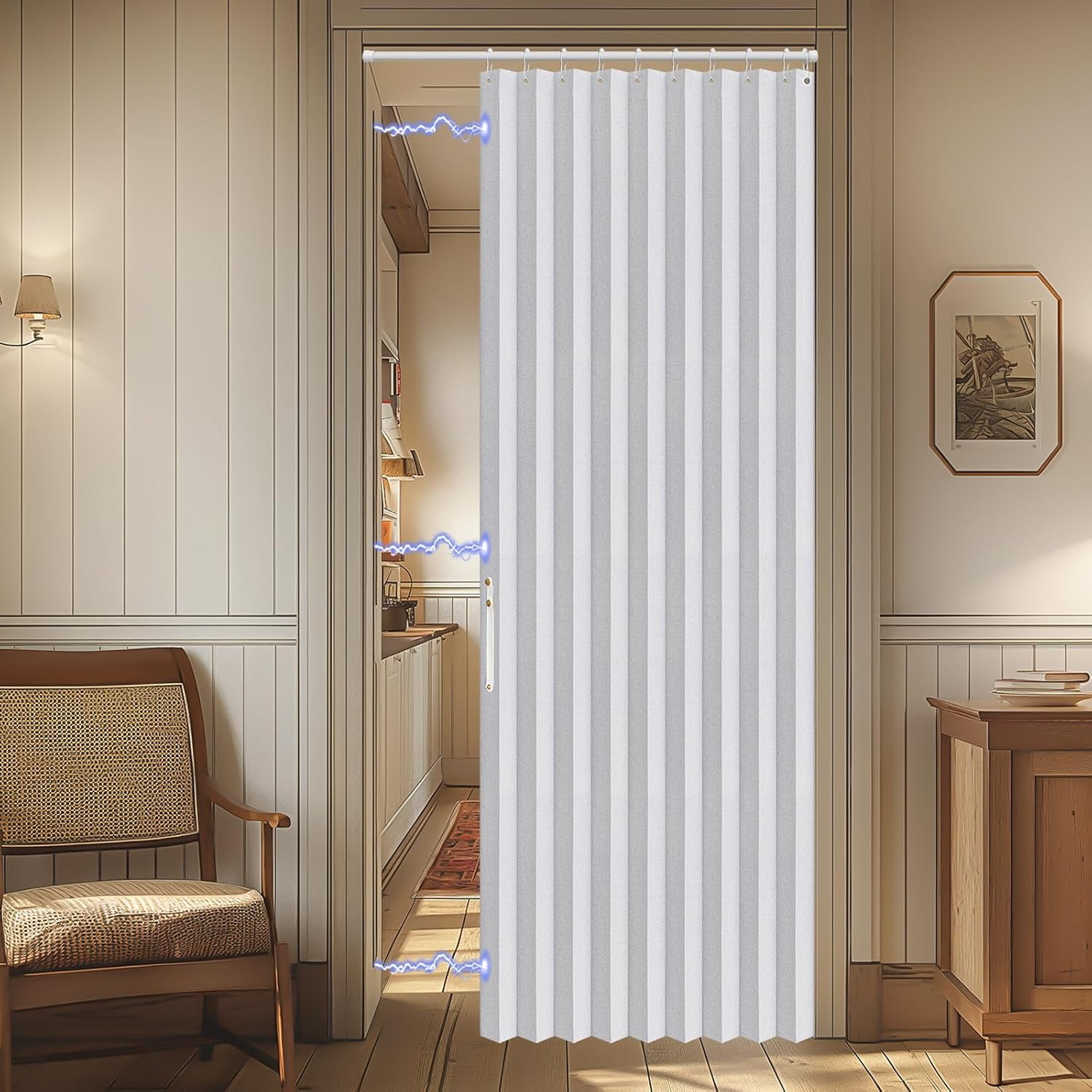 100% Blackout Accordion Doors Interior Magnetic Door Curtain Closet ...