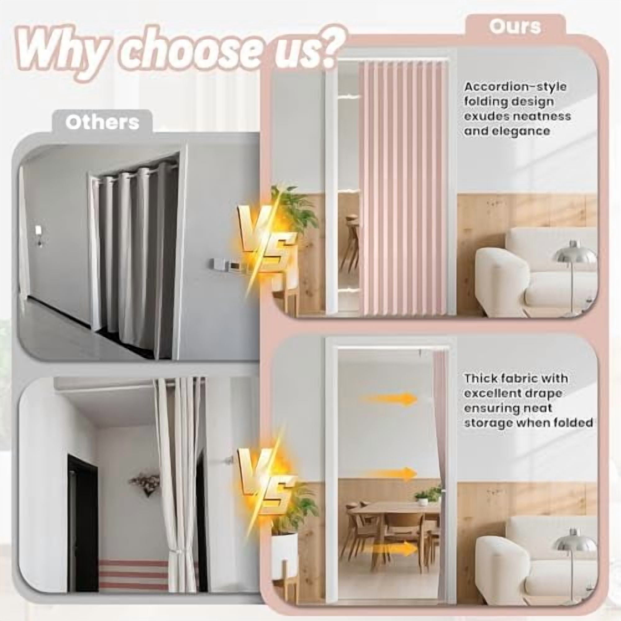 100% Blackout Accordion Doors Interior Magnetic Door Curtain Front Door ...