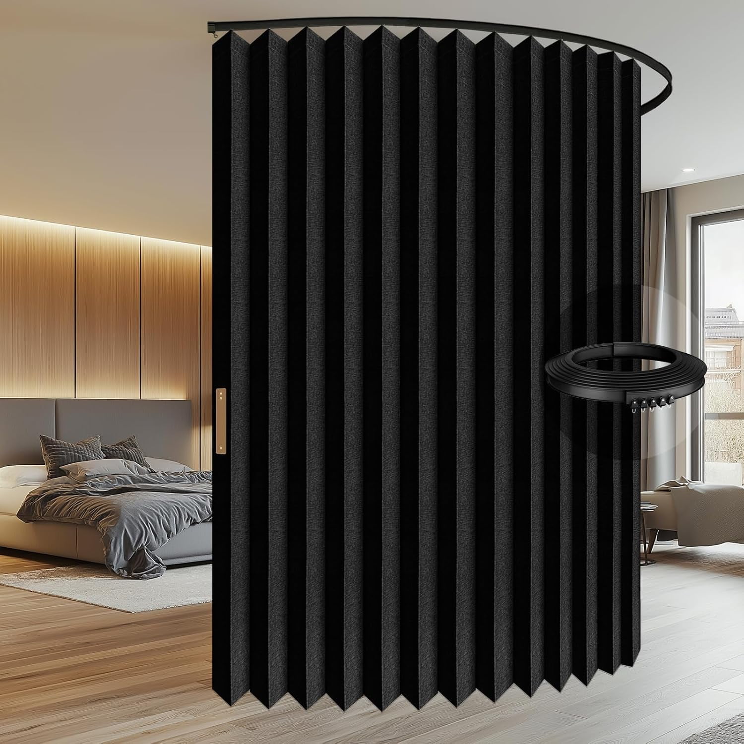 100% Blackout Accordion Room Divider Curtains - with Flexible Ceiling ...