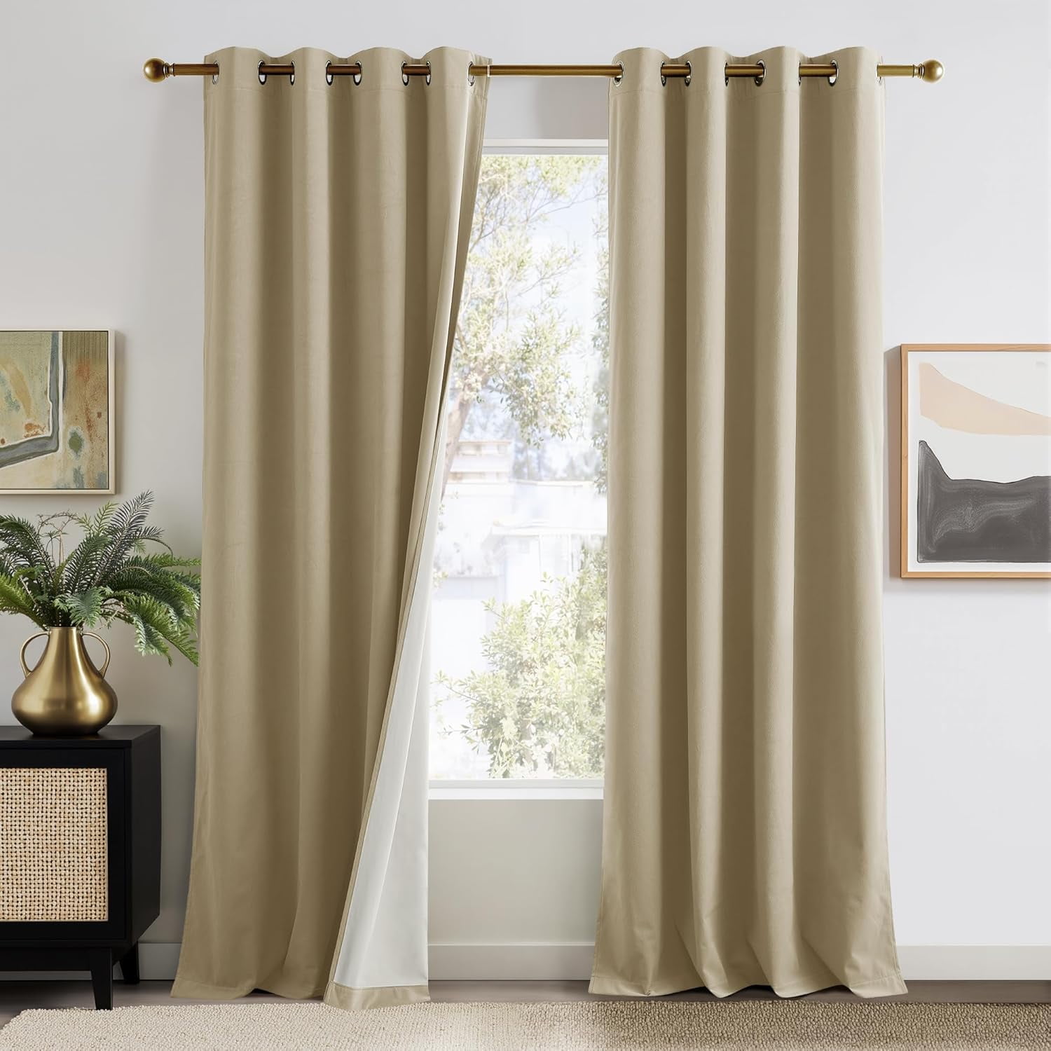 100% Blackout Beige Velvet Curtains 84 Inch Long, Rustic Elegant Sound ...