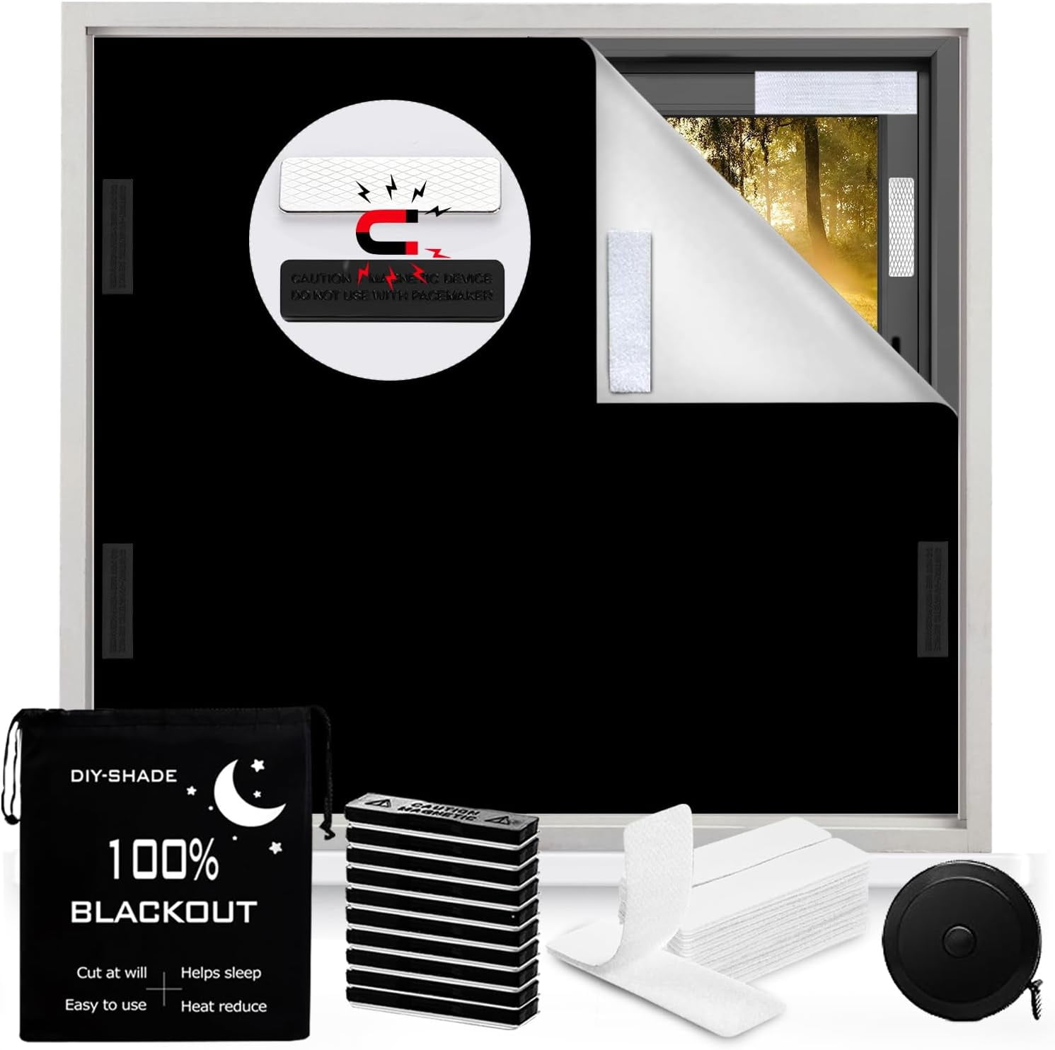 100% Blackout Blind Magnetic Window Cover 118 x 57Inch,No Drill,Cut Any ...