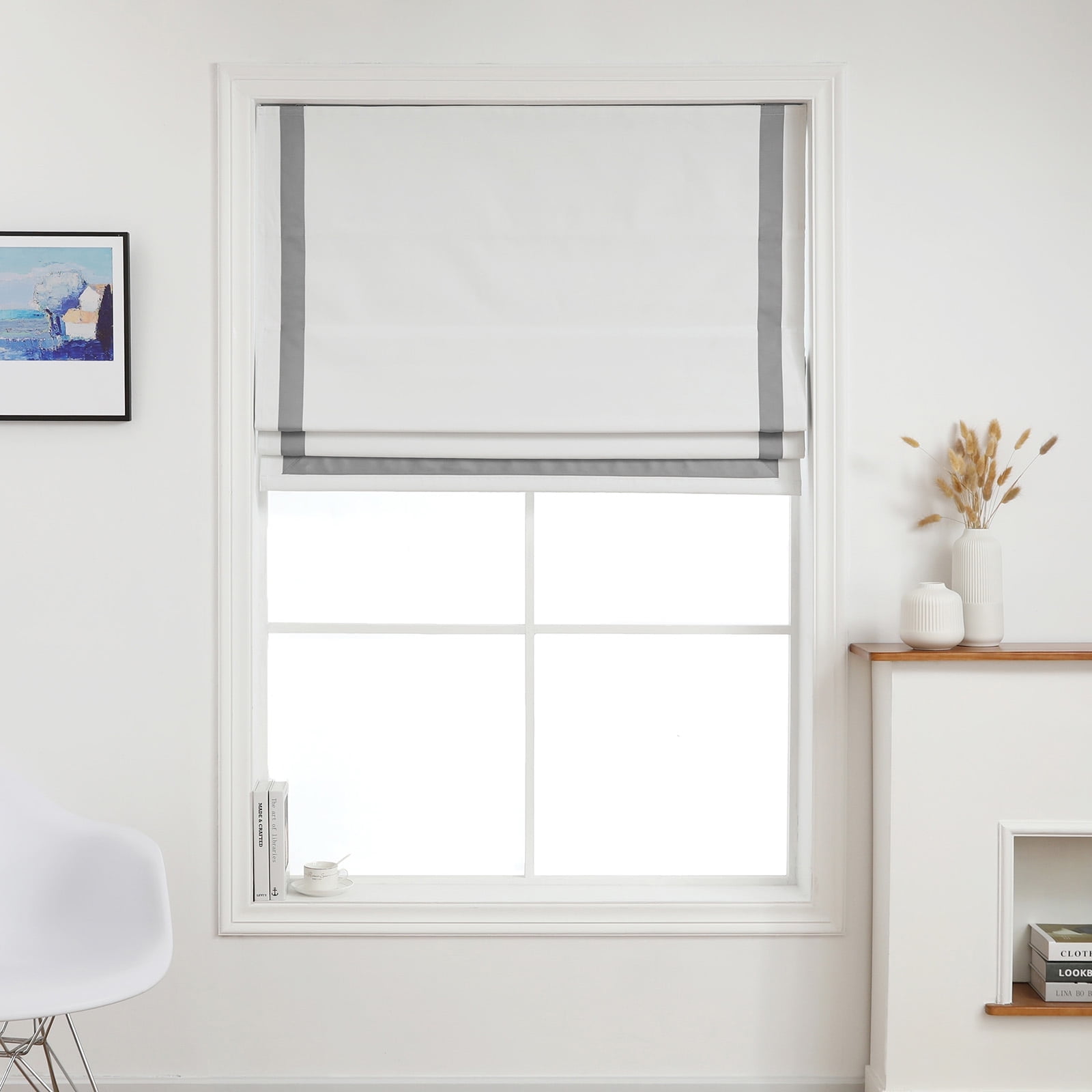 100% Blackout Cordless Roman Shades with Ribbon Border, Premium Blind ...
