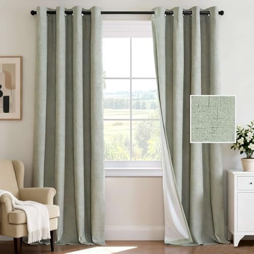 100% Blackout Curtain for Bedroom 84 Inches Long Grommet Linen Face ...