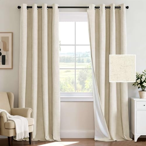 100% Blackout Curtain for Bedroom 84 Inches Long Grommet Linen Face ...