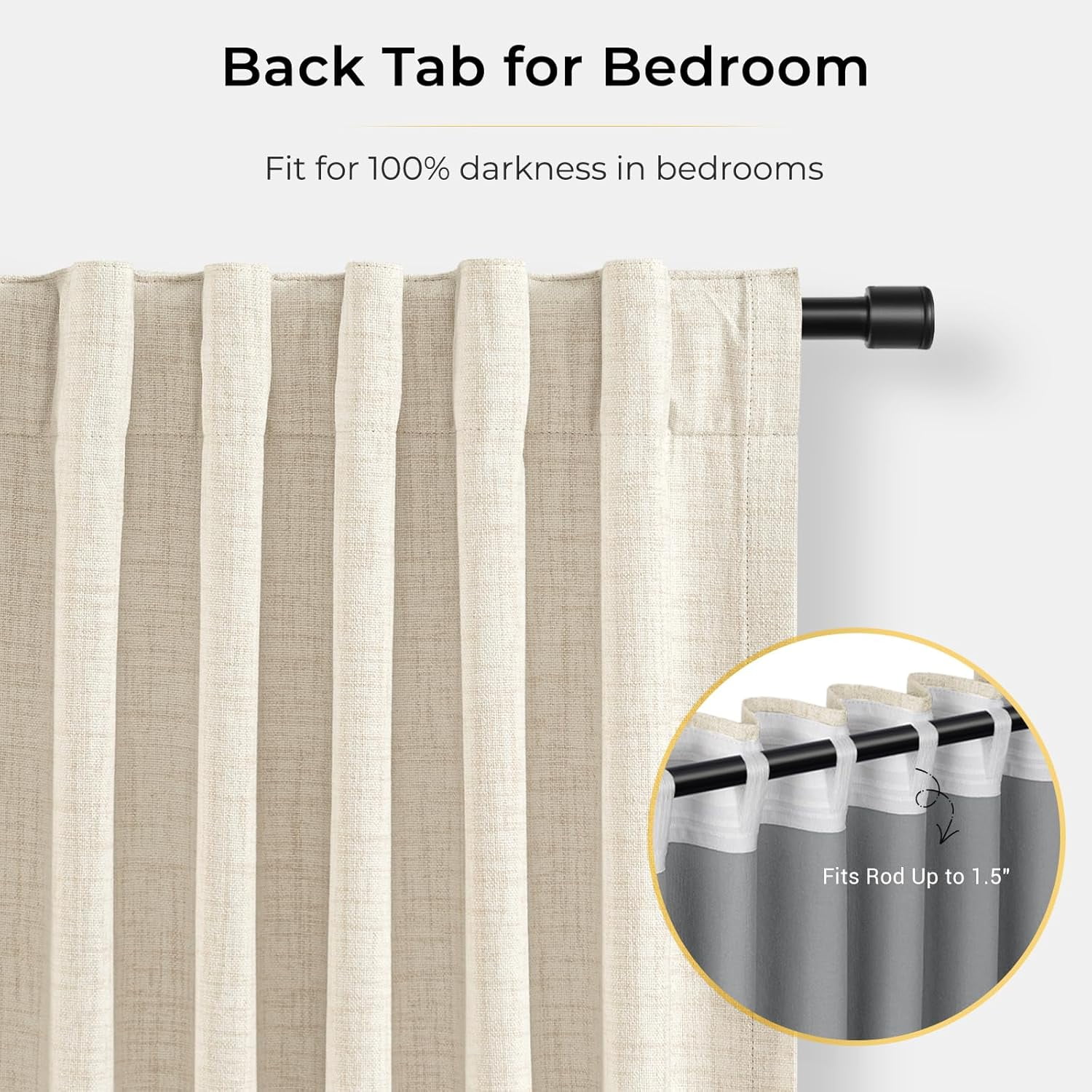 100% Blackout Curtain Set, 2-Pack Cream 50"x84" Linen - Thermal ...