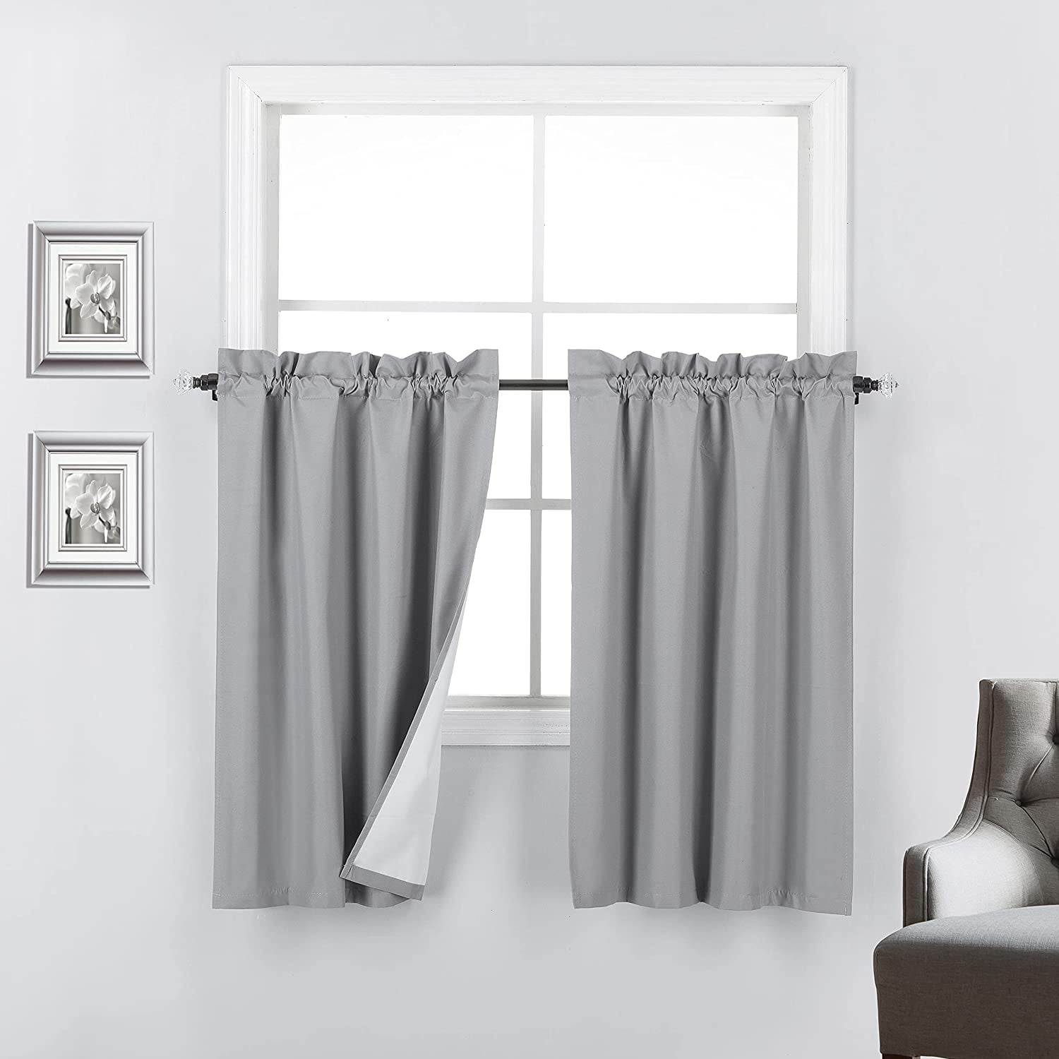 Rooney Luxury Blackout Curtain Tiers, Light Grey, 27 x 36 inch, 2 ...