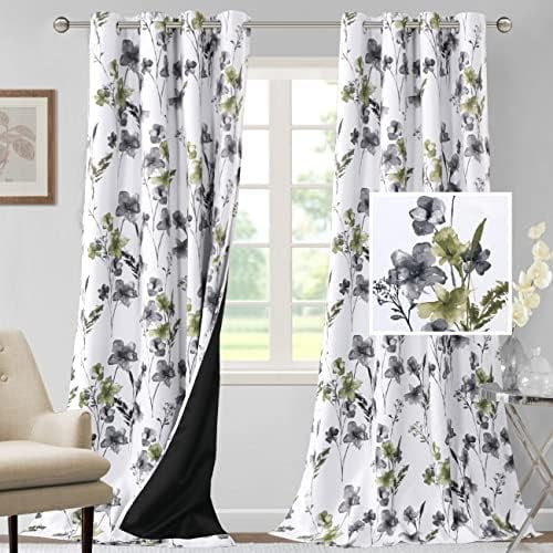 100% Blackout Curtains 108 inch Length 2 Panels Set Cattleya Floral ...