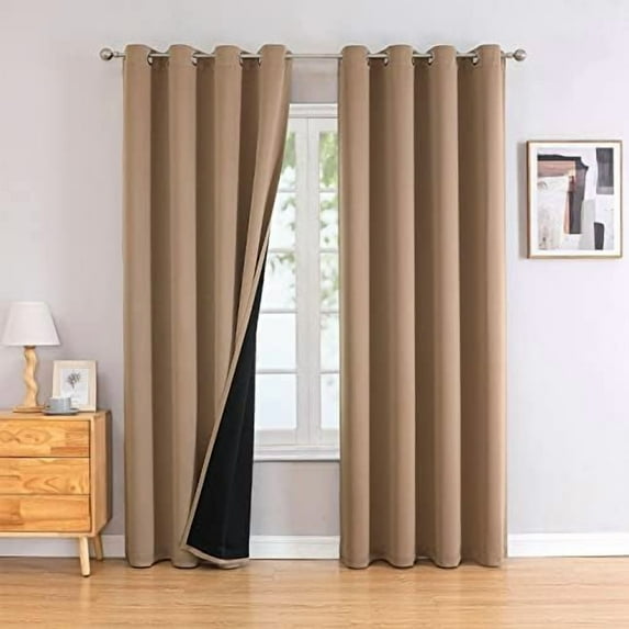 100% Blackout Curtains 108 inch Long for Bedroom with Black Liner, 2 ...