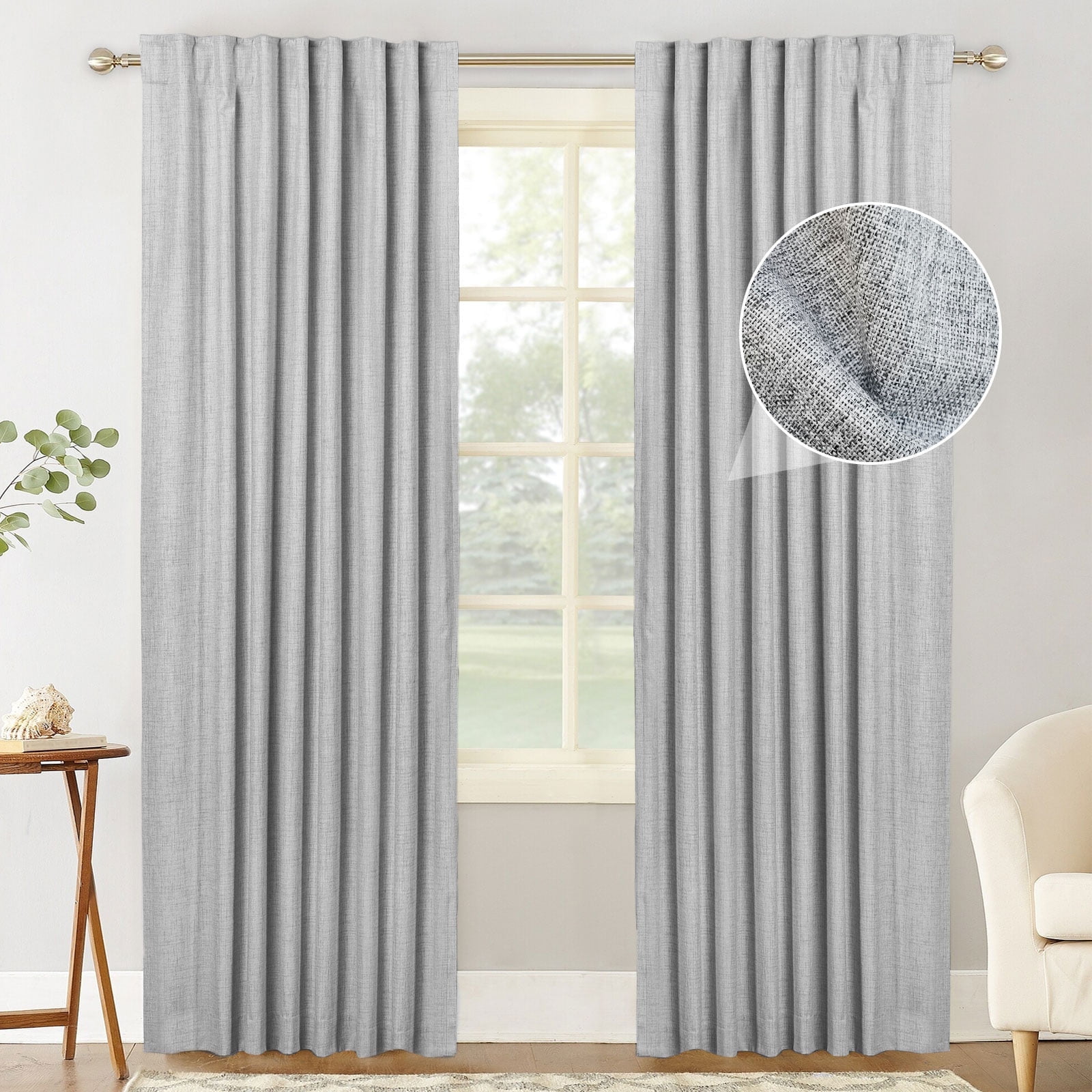 100% Blackout Curtains 2 Panels Set, Machine Washable Linen Textured ...