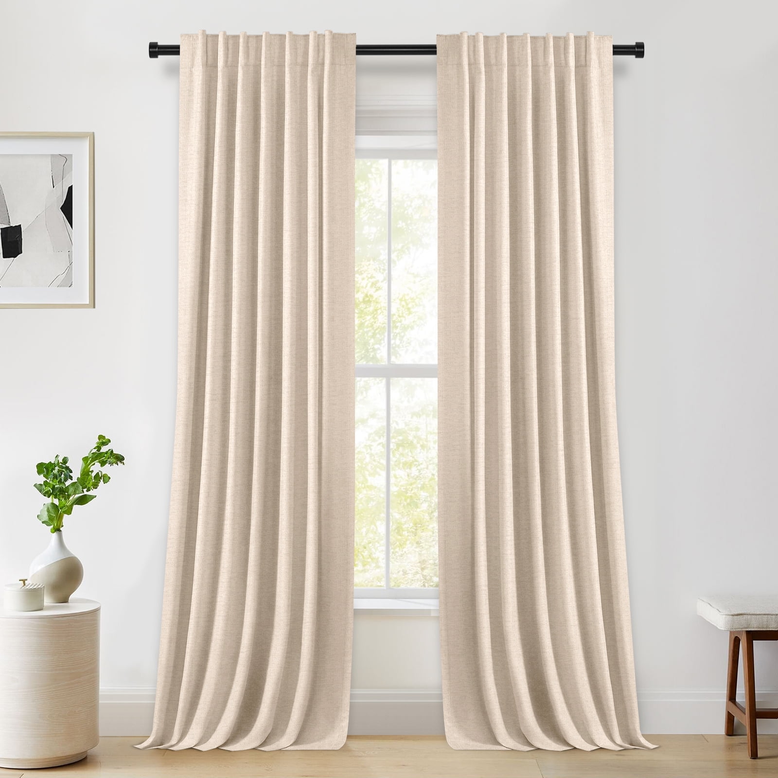 100% Blackout Curtains 2 Panels Set, Machine Washable Linen Textured ...