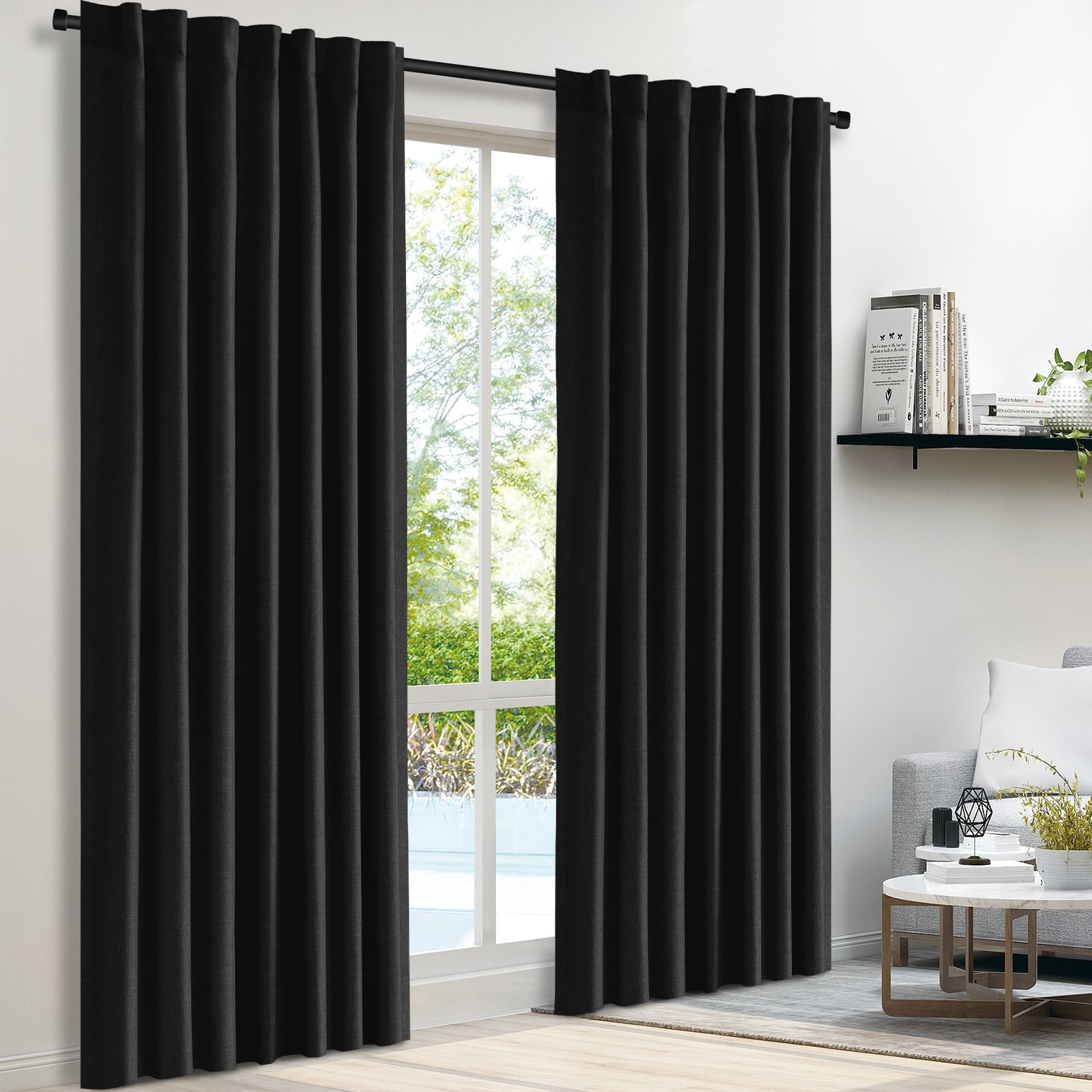 100% Blackout Curtains 2 Panels Set, Thermal Insulated Linen Textured ...