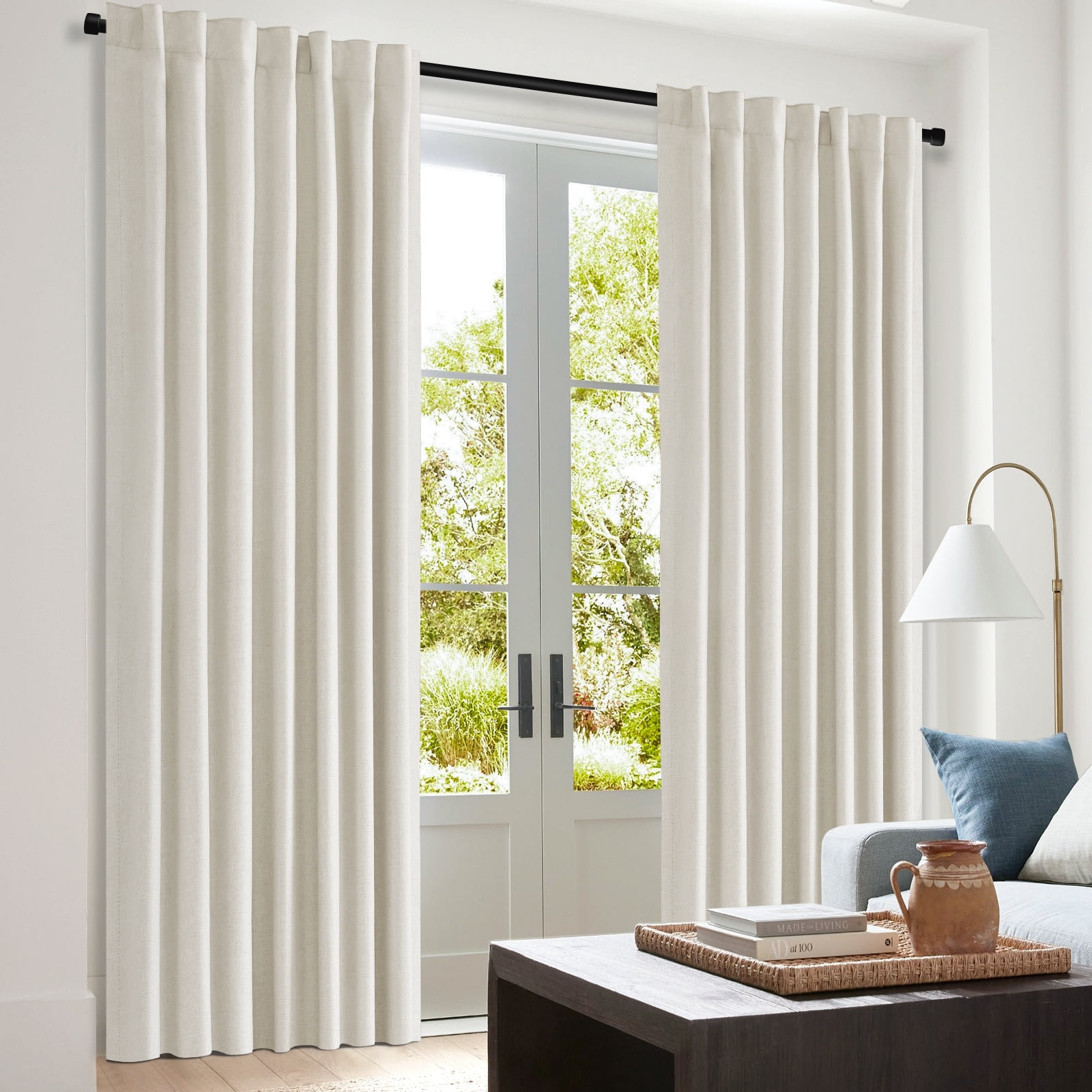 100% Blackout Curtains 2 Panels Set, Thermal Insulated Linen Textured ...