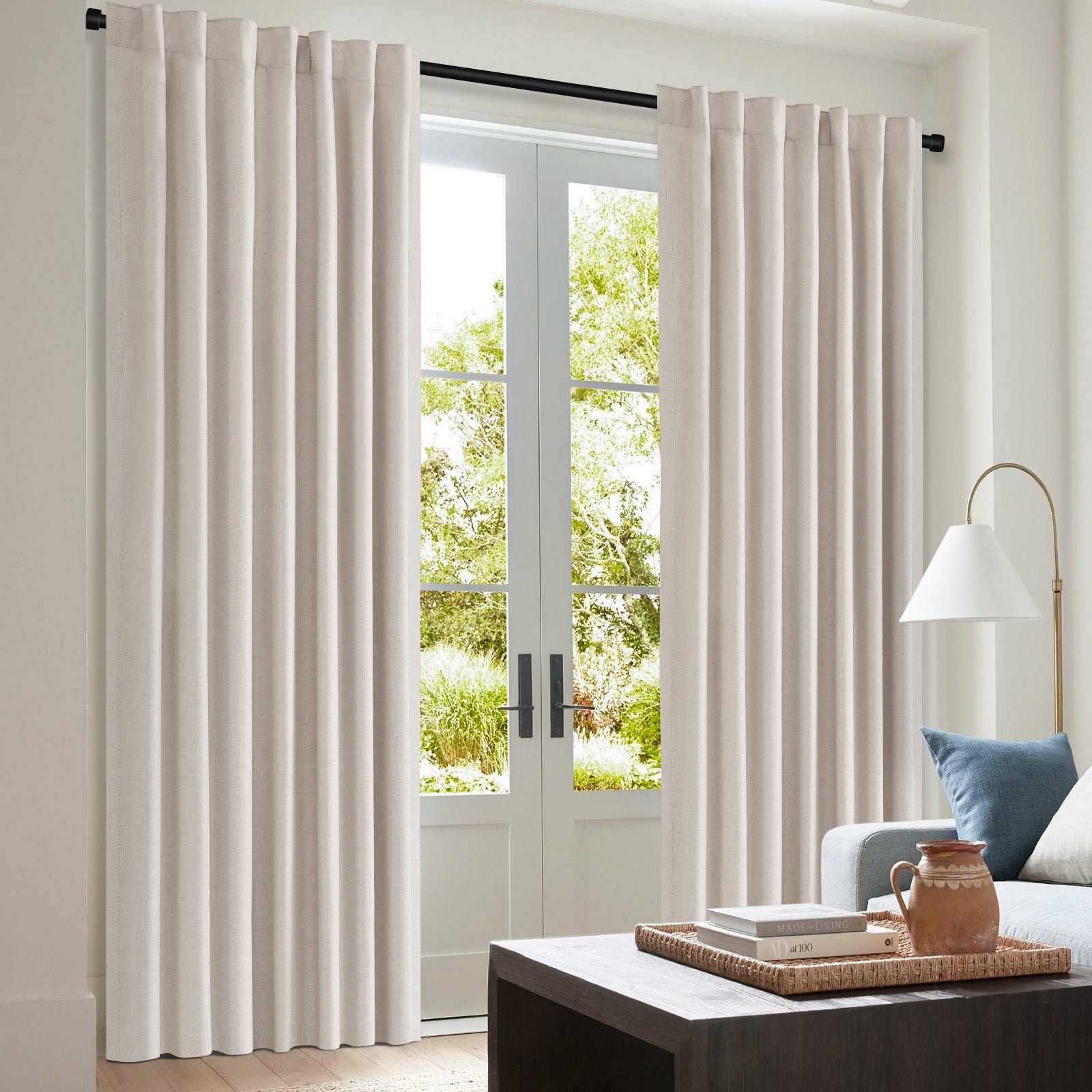 100% Blackout Curtains 2 Panels Set, Thermal Insulated Linen Textured ...