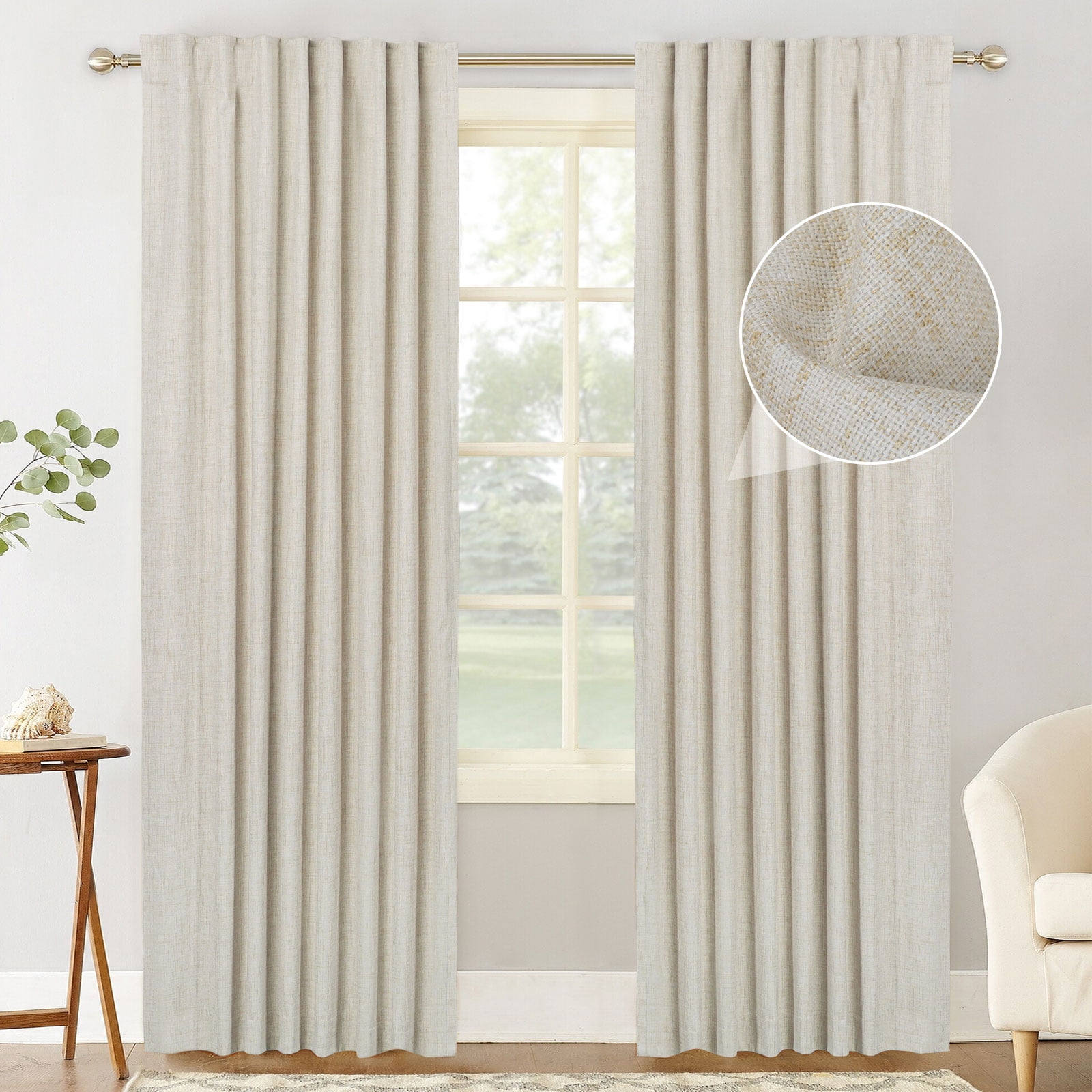 100% Blackout Curtains 2 Panels Set, Thermal Insulated Linen Textured ...