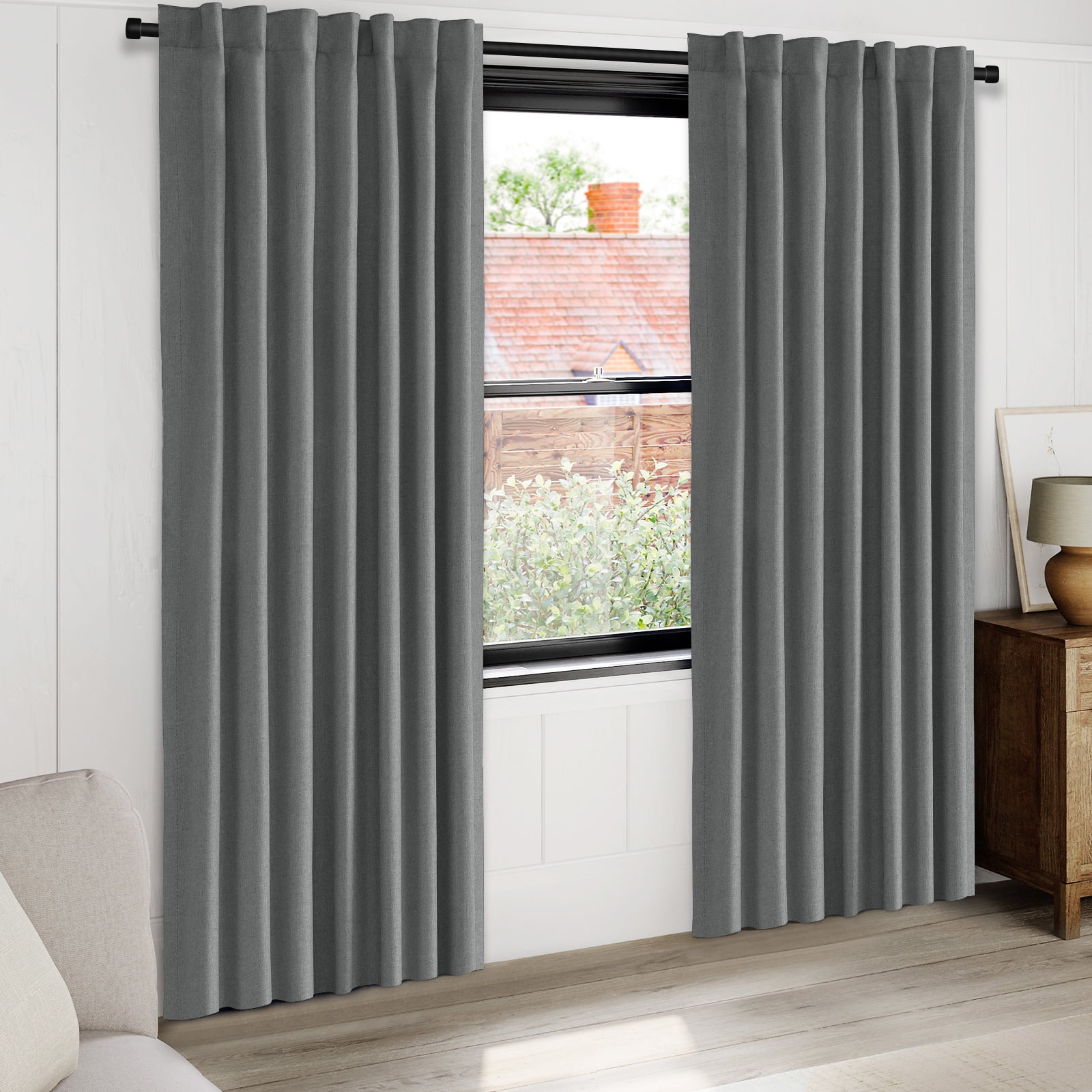 Rose Home Fashion Modern Dark Gray Solid Print Back Tab Blackout ...