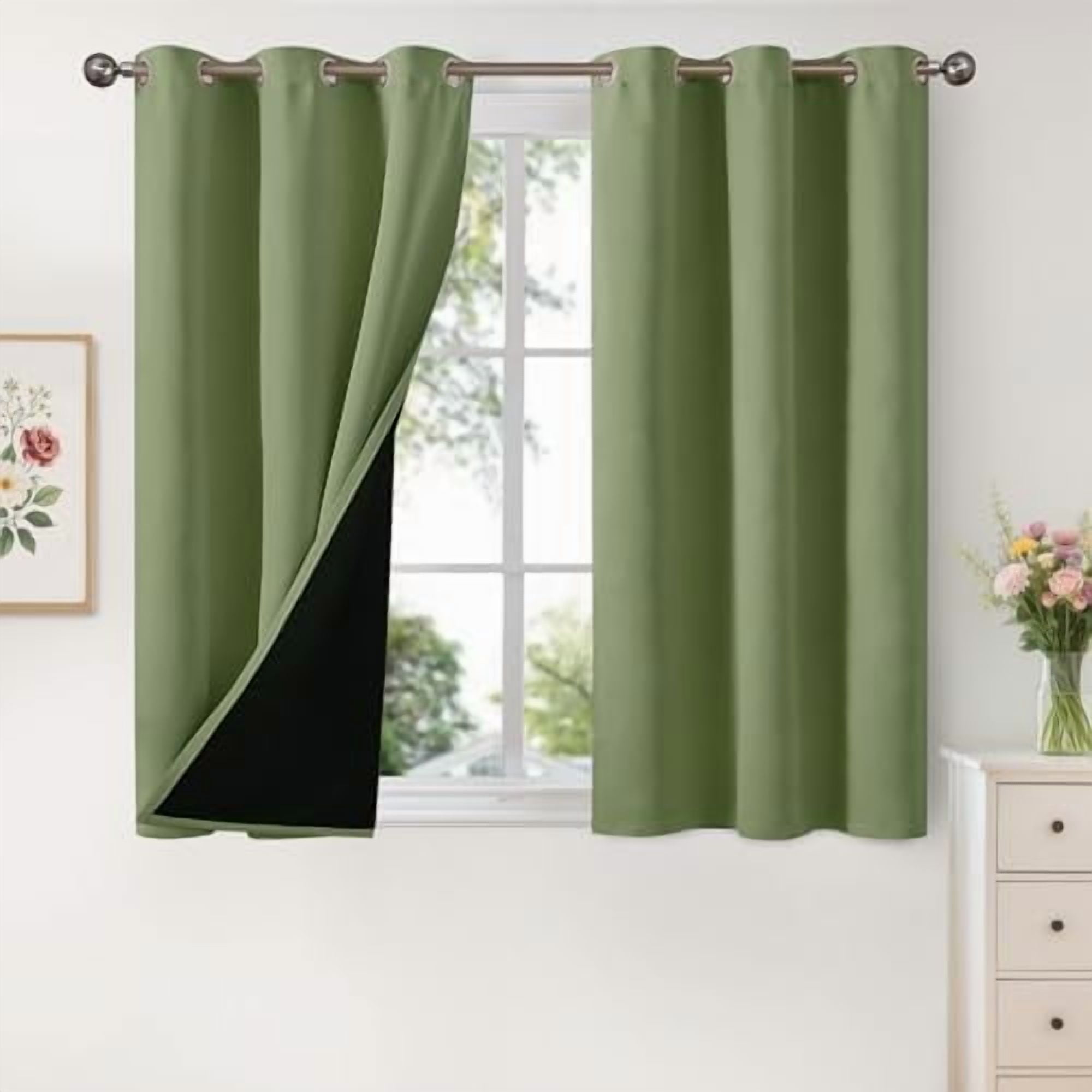 100% Blackout Curtains 45 Inch Long for Short Window, 2 Thick Layer ...