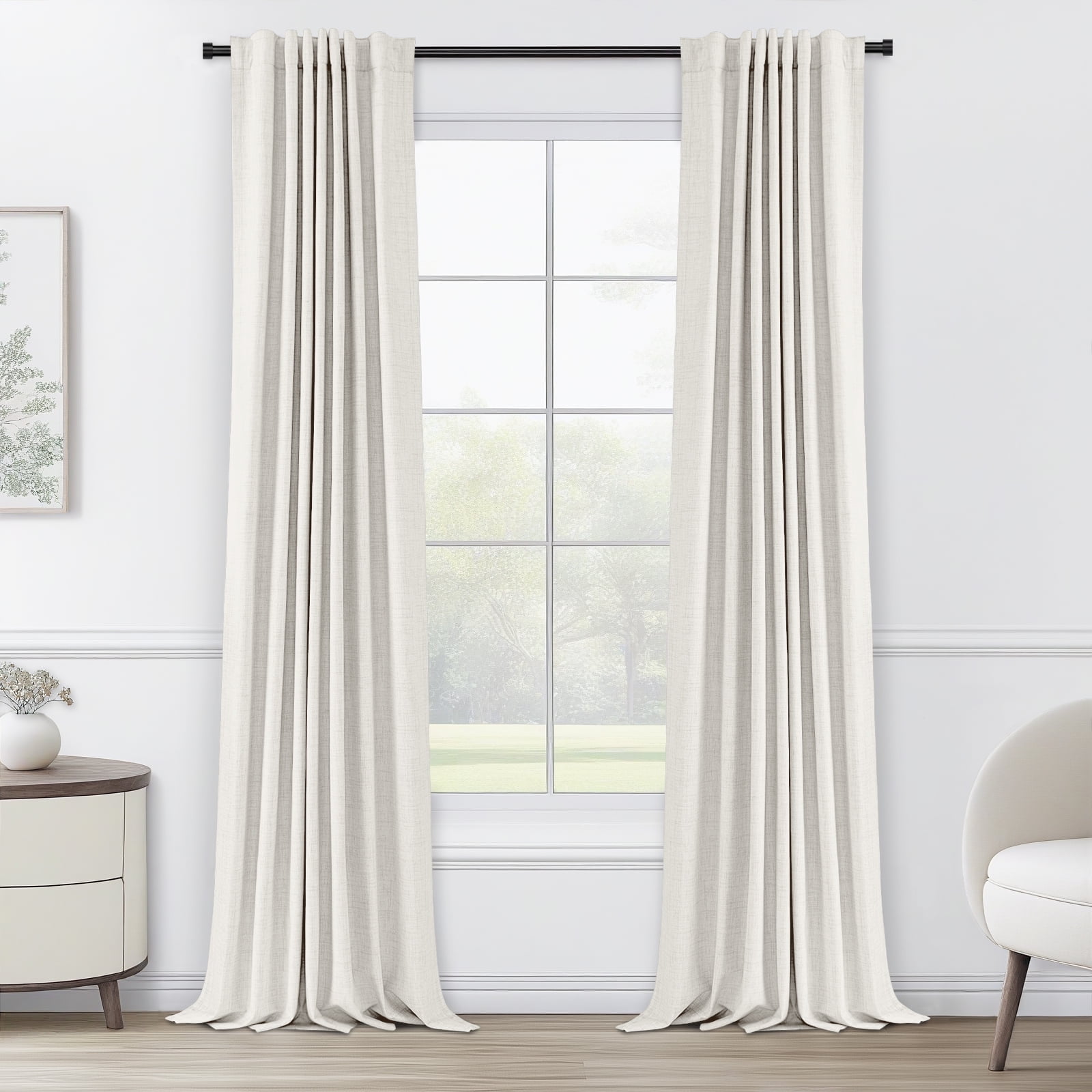 100% Blackout Curtains,50"Wx96"L Faux Linen Textured Back Tab/Rod ...
