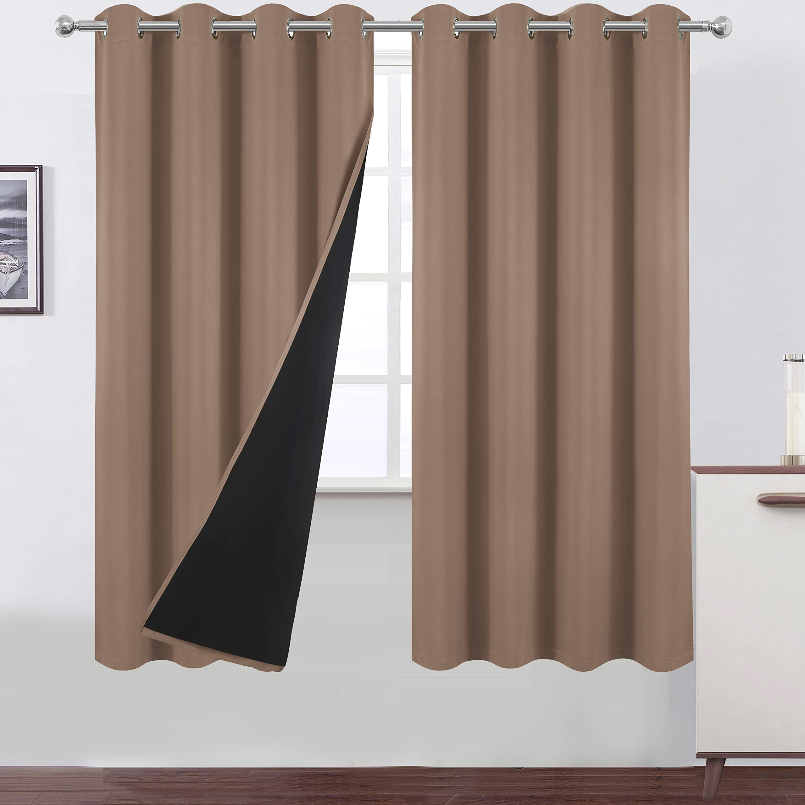 100% Blackout Curtains 52 x 84 Inches Long Thermal Insulated White ...