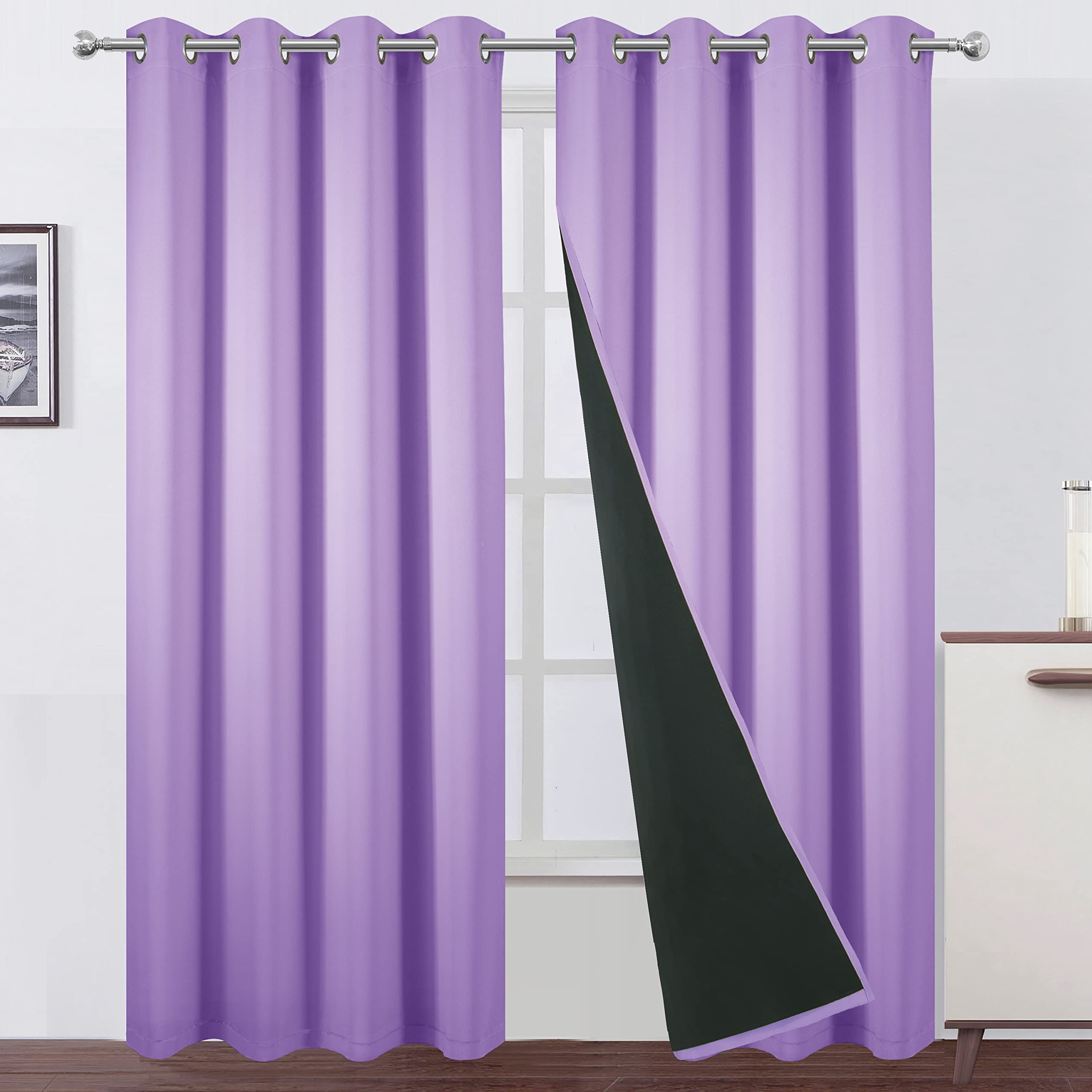 100% Blackout Curtains 52 x 84 Inches Long Thermal Insulated White ...