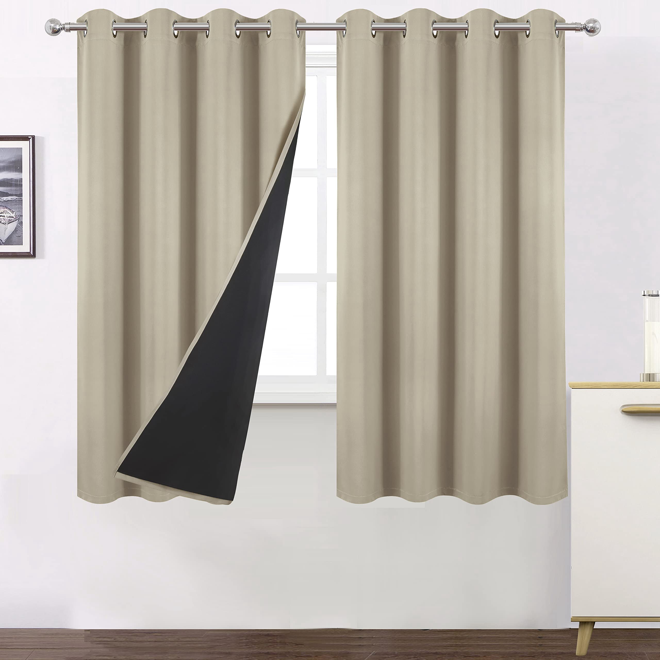 100% Blackout Curtains 52 x 84 Inches Long Thermal Insulated White ...