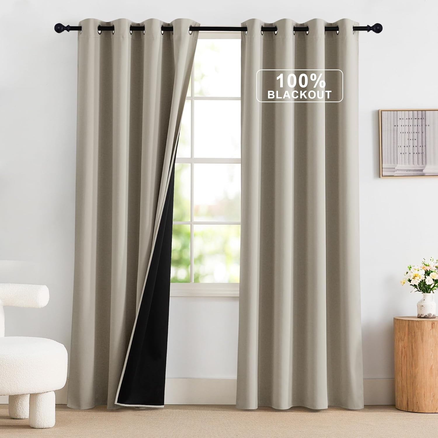 100% Blackout Curtains 52 x 84 inches Long, Farmhouse Curtains Set of 2 ...