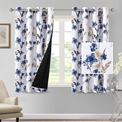 100% Blackout Curtains 54 inch Length 2 Panels Set Cattleya Floral ...
