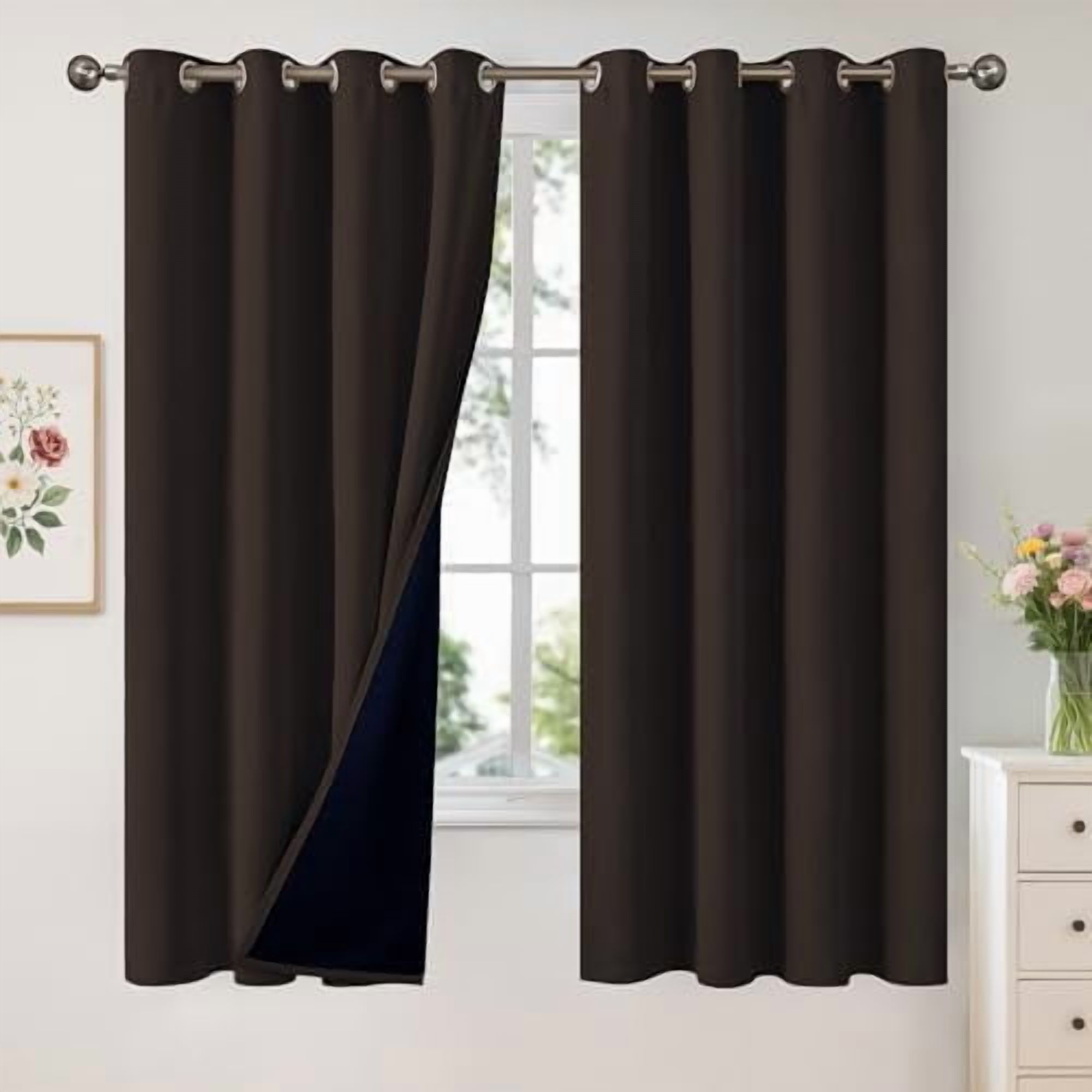 100% Blackout Curtains 63 Inches Length for Window, Double Layer Full ...