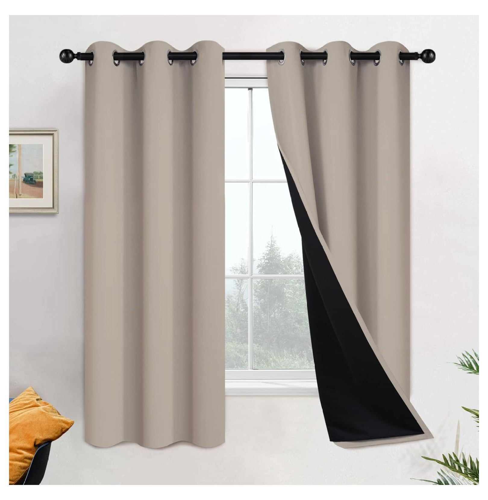 100% Blackout Curtains 63 Inches Long, 2 Thick Layers Heat and Full ...