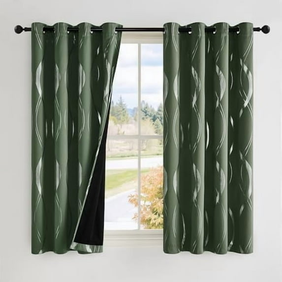 100% Blackout Curtains 63 inch Length 2 Panels, Dark Mallard, 52" x 63 ...