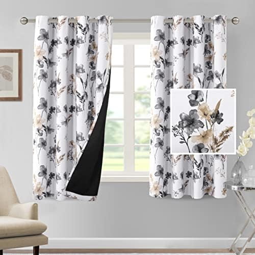 100% Blackout Curtains 63 inch Length 2 Panels Set Cattleya Floral ...