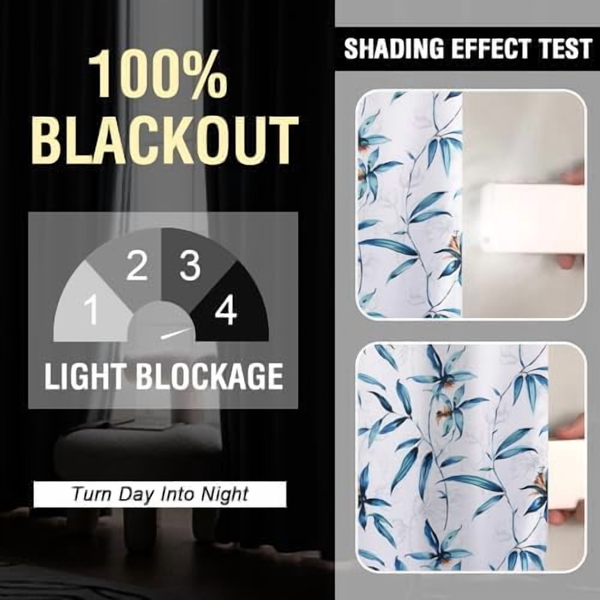 100% Blackout Curtains 63 inch Length 2 Panels Set Printed Drapes ...