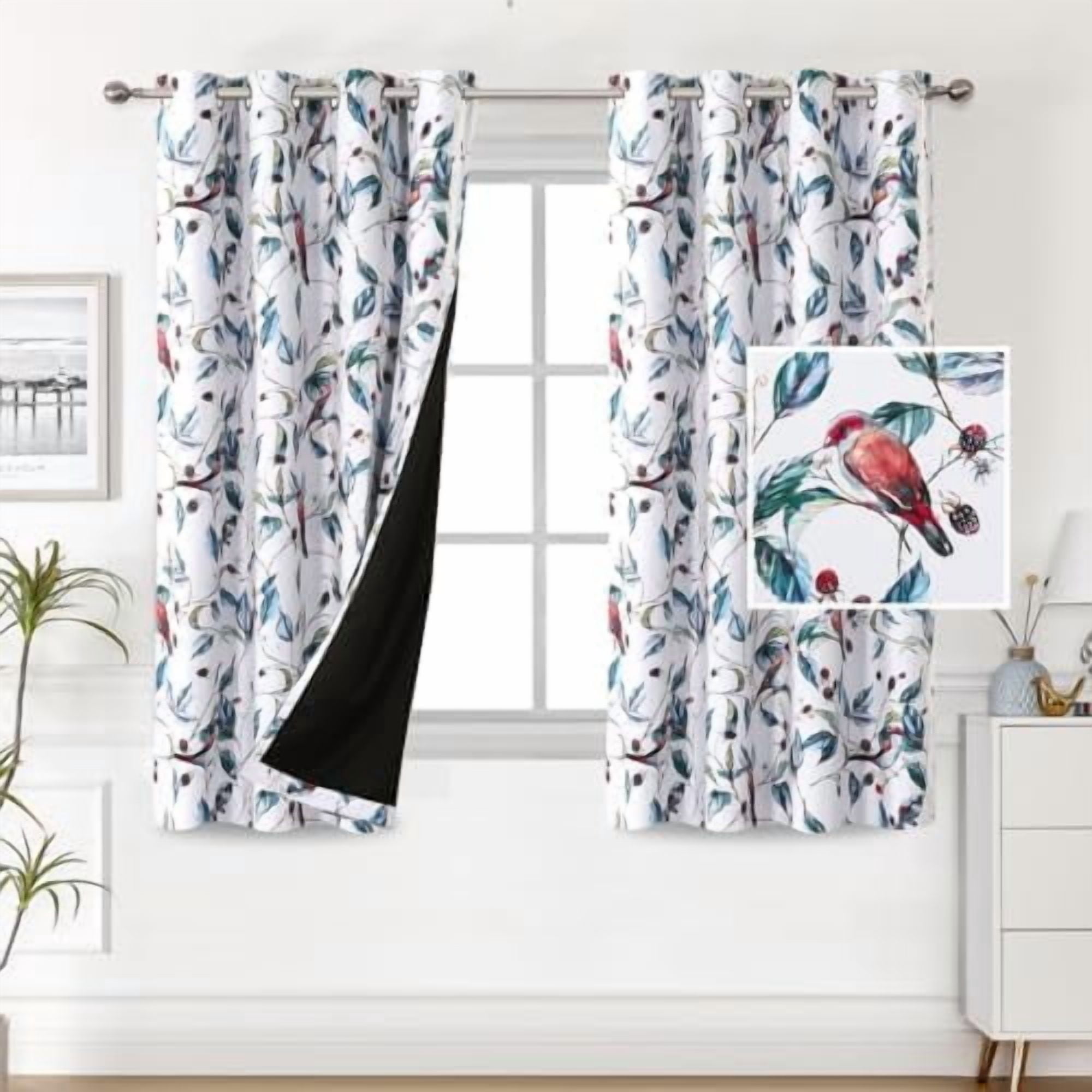 100% Blackout Curtains 63 inch Length 2 Panels Set Printed Drapes ...