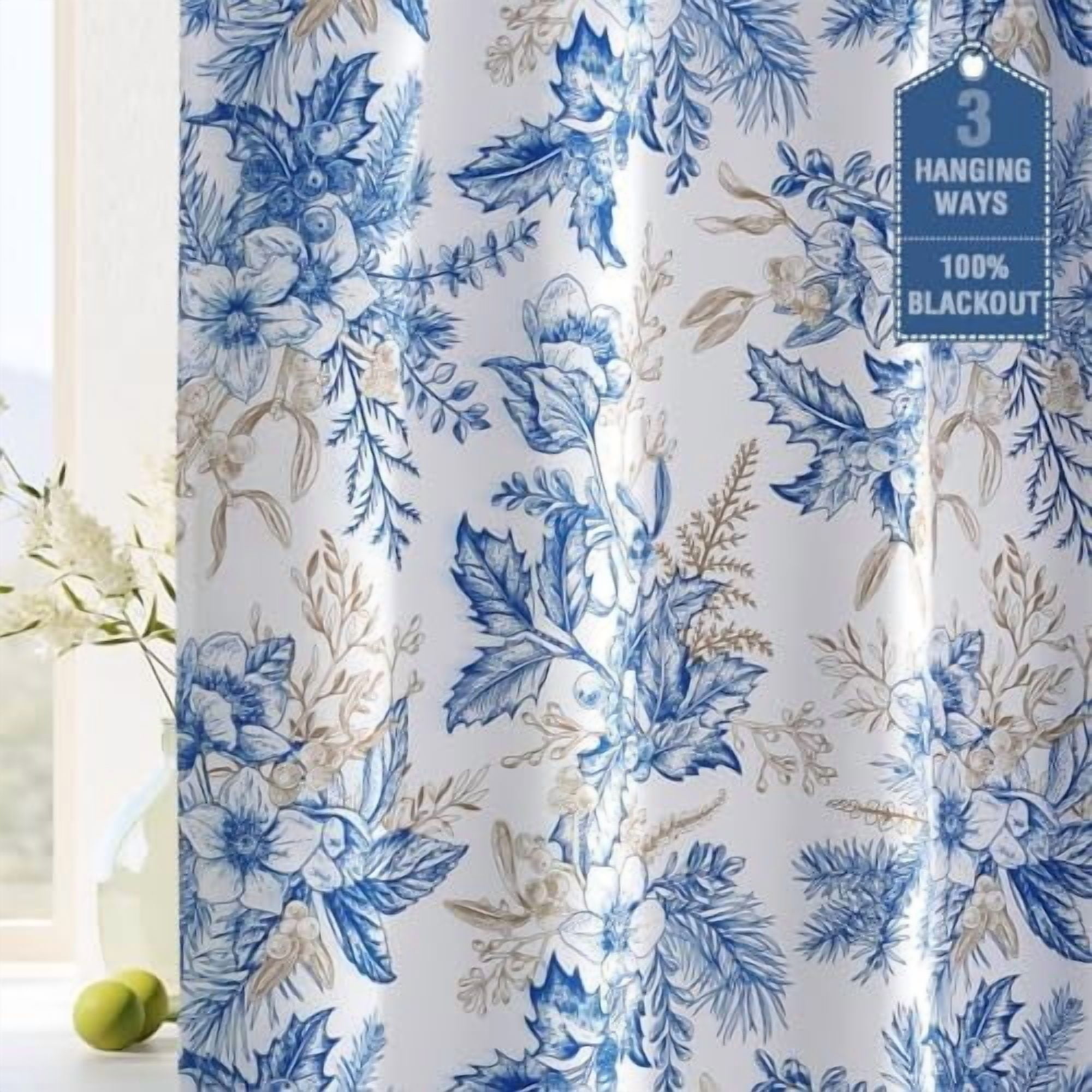 100% Blackout Curtains 63 inch Length Vintage Floral Printed Drapes ...