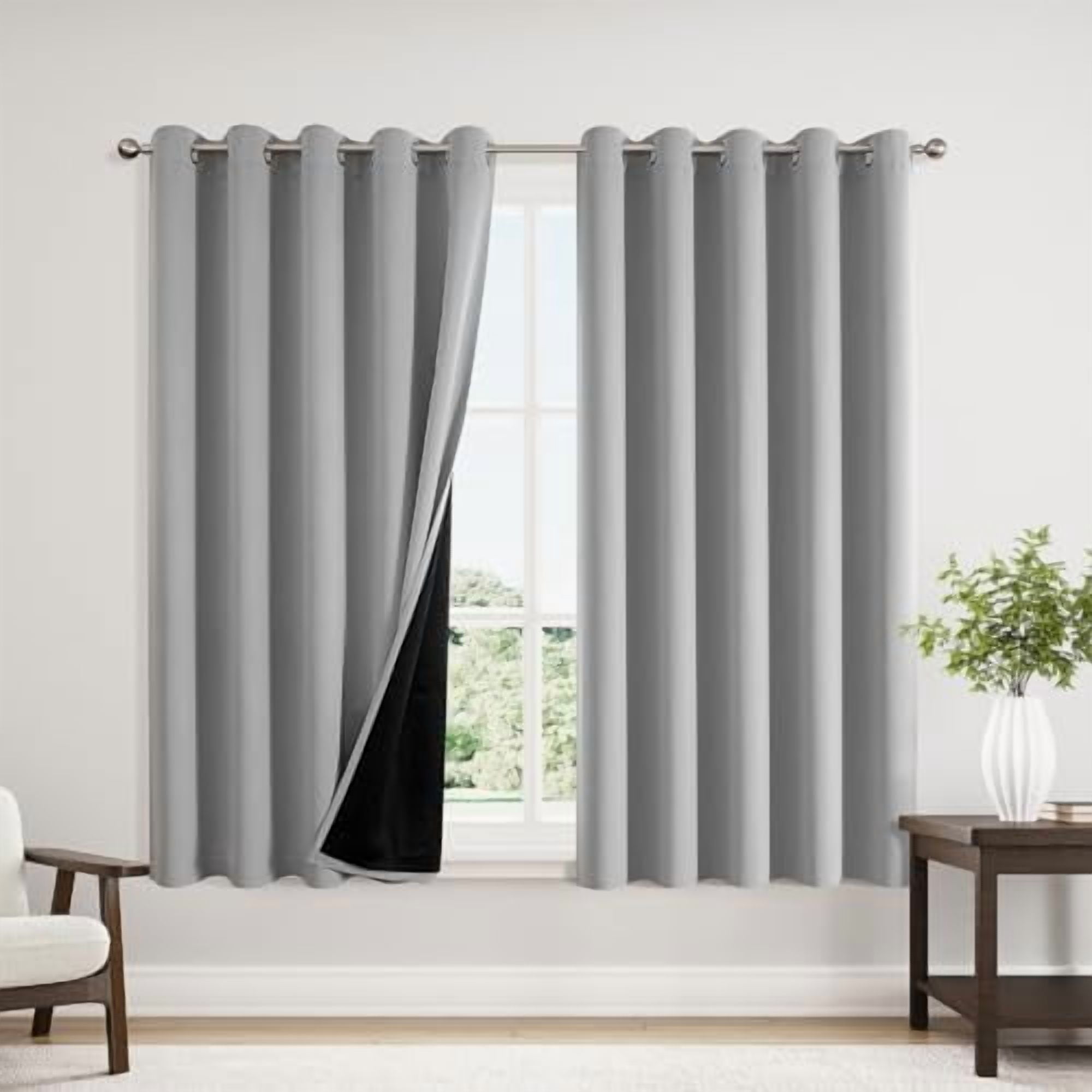 100% Blackout Curtains 63 inch Long for Bedroom with Black Liner, Extra ...