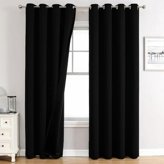 100% Blackout Curtains 80 inch Long for Bedroom with Black Liner, 2 ...