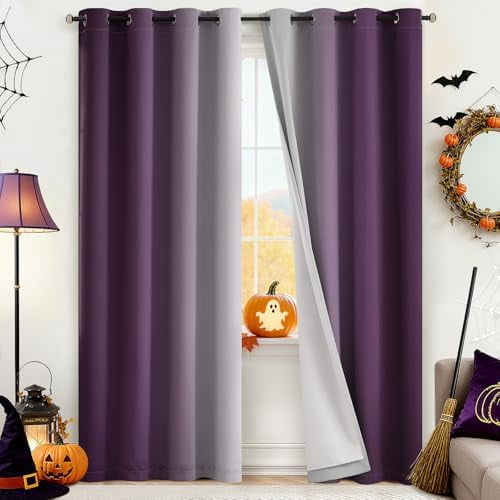100% Blackout Curtains 84 Inch Length 2 Layers,Purple Curtains for ...
