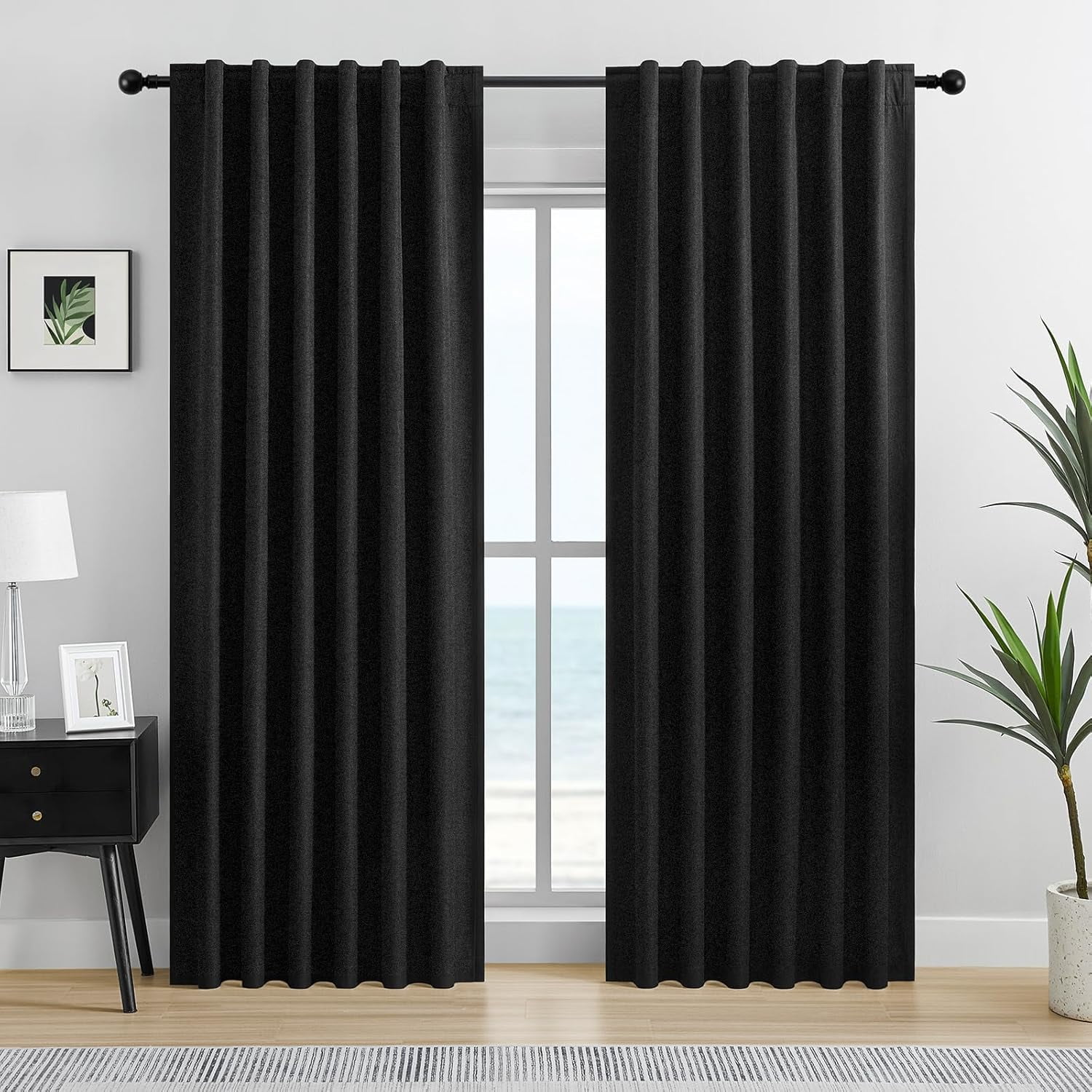 100% Blackout Curtains 84 Inches Long, Linen Textured, Rod Pocket ...