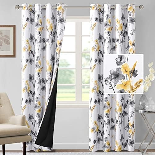 100% Blackout Curtains 84 inch Length 2 Panels Set Cattleya Floral ...