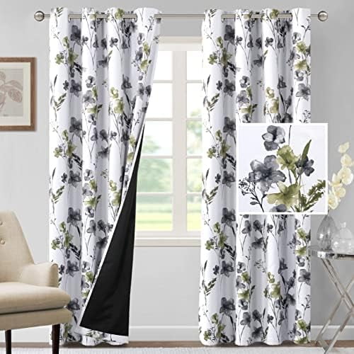 100% Blackout Curtains 84 inch Length 2 Panels Set Cattleya Floral ...