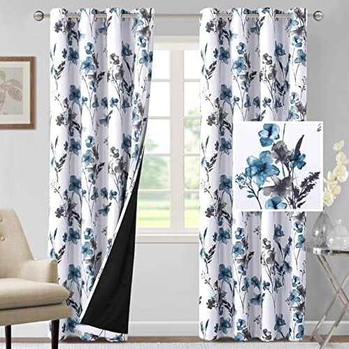 100% Blackout Curtains 84 inch Length 2 Panels Set Cattleya Floral ...